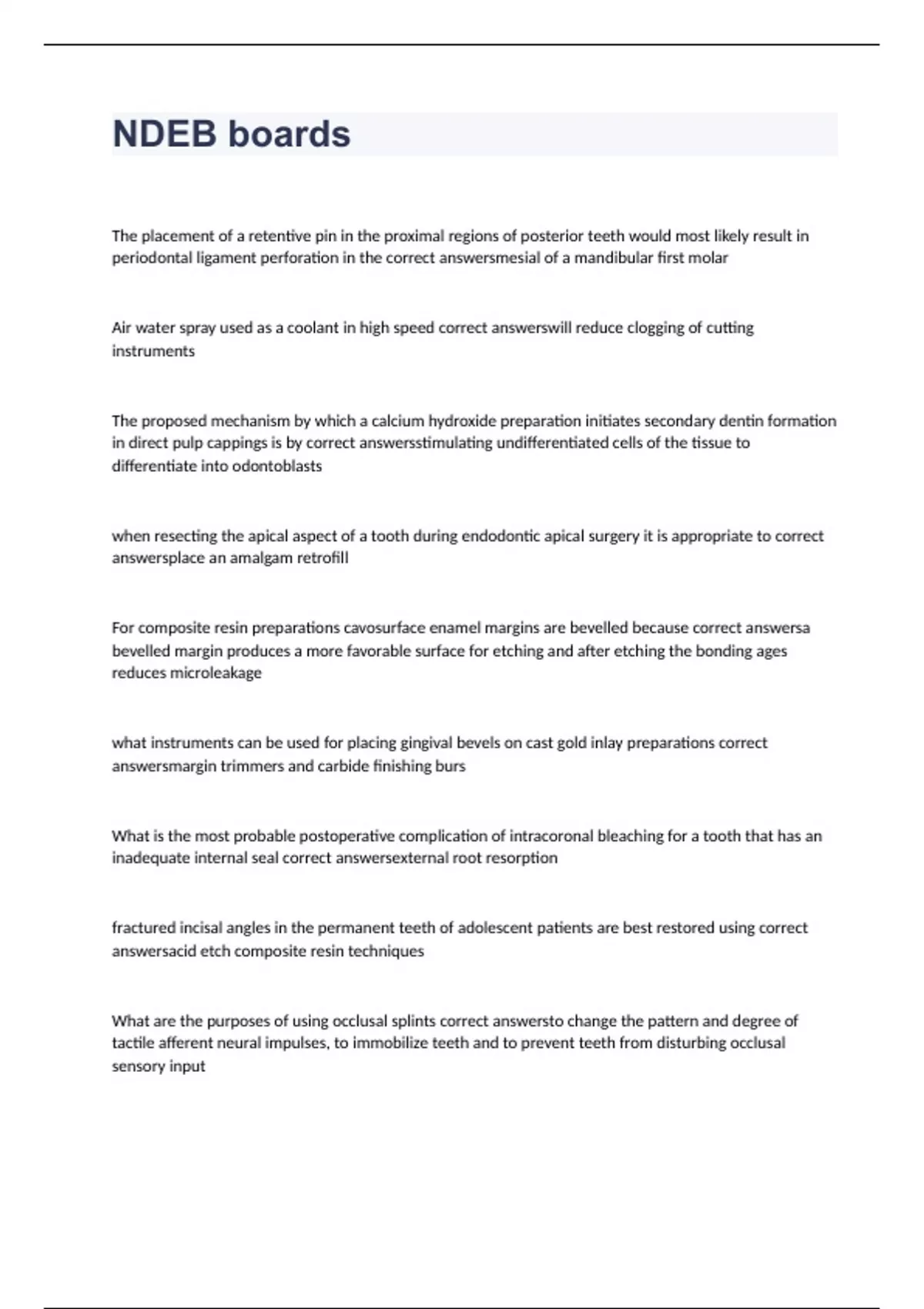 NDEB boards EXAM WITH 100% CORRECT ANSWERS - NDEB boards - Stuvia US