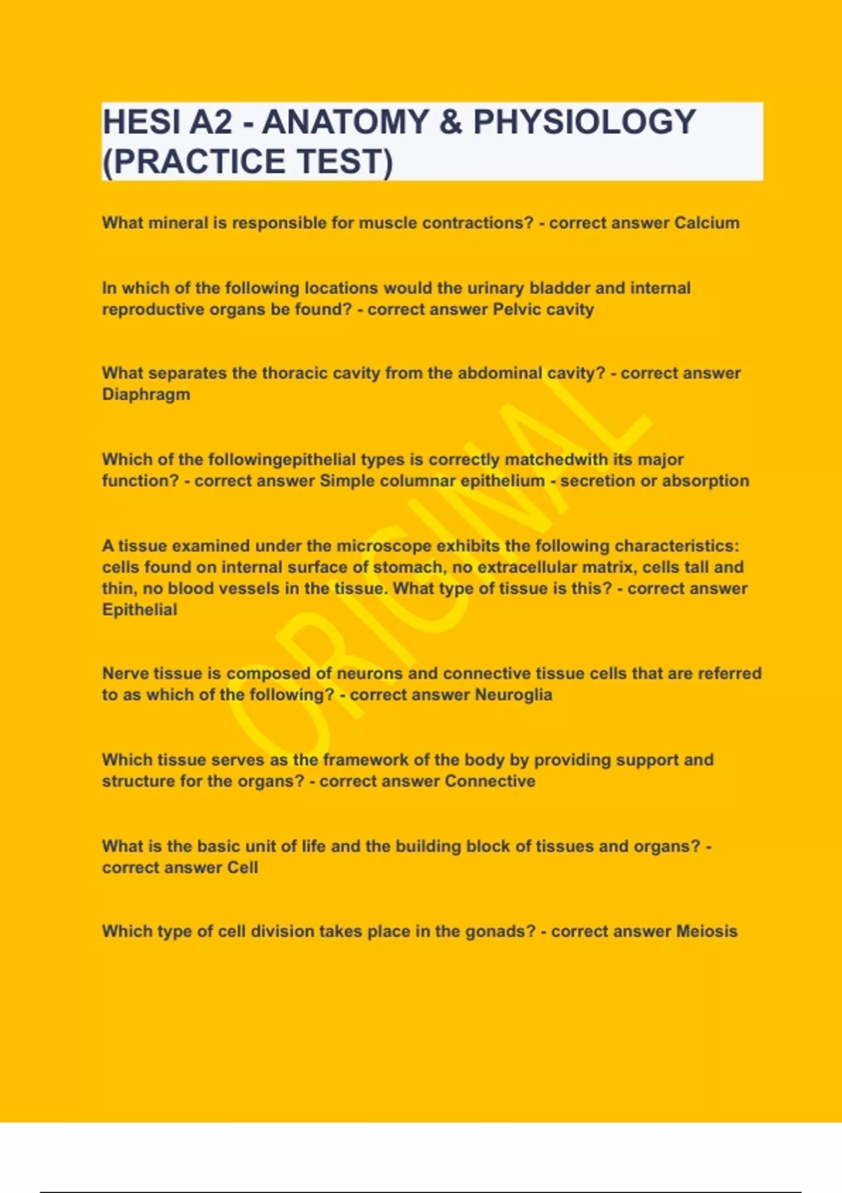 HESI A2 - ANATOMY & PHYSIOLOGY (PRACTICE TEST)|UPDATED&VERIFIED ...