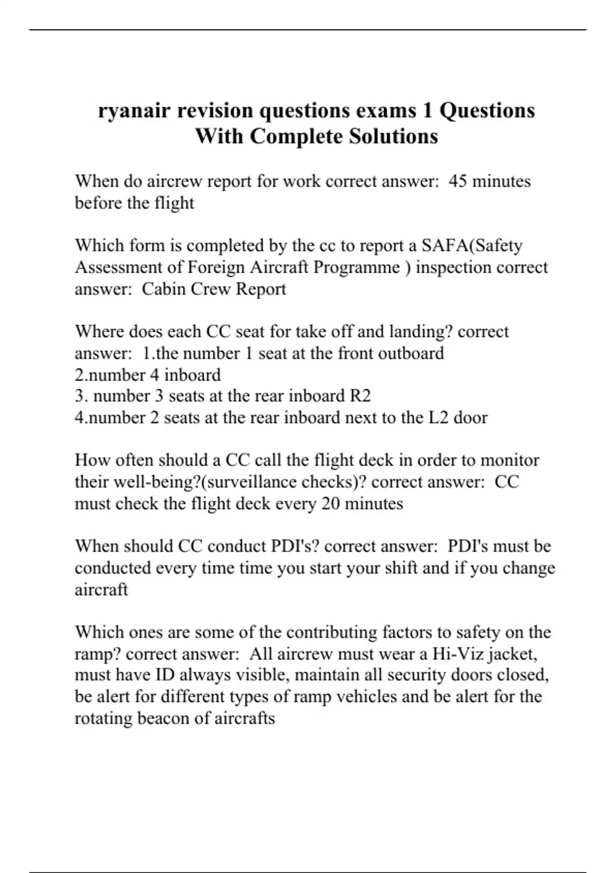 ryanair revision questions exams 1 Questions With Complete Solutions - Ryanair - Stuvia US
