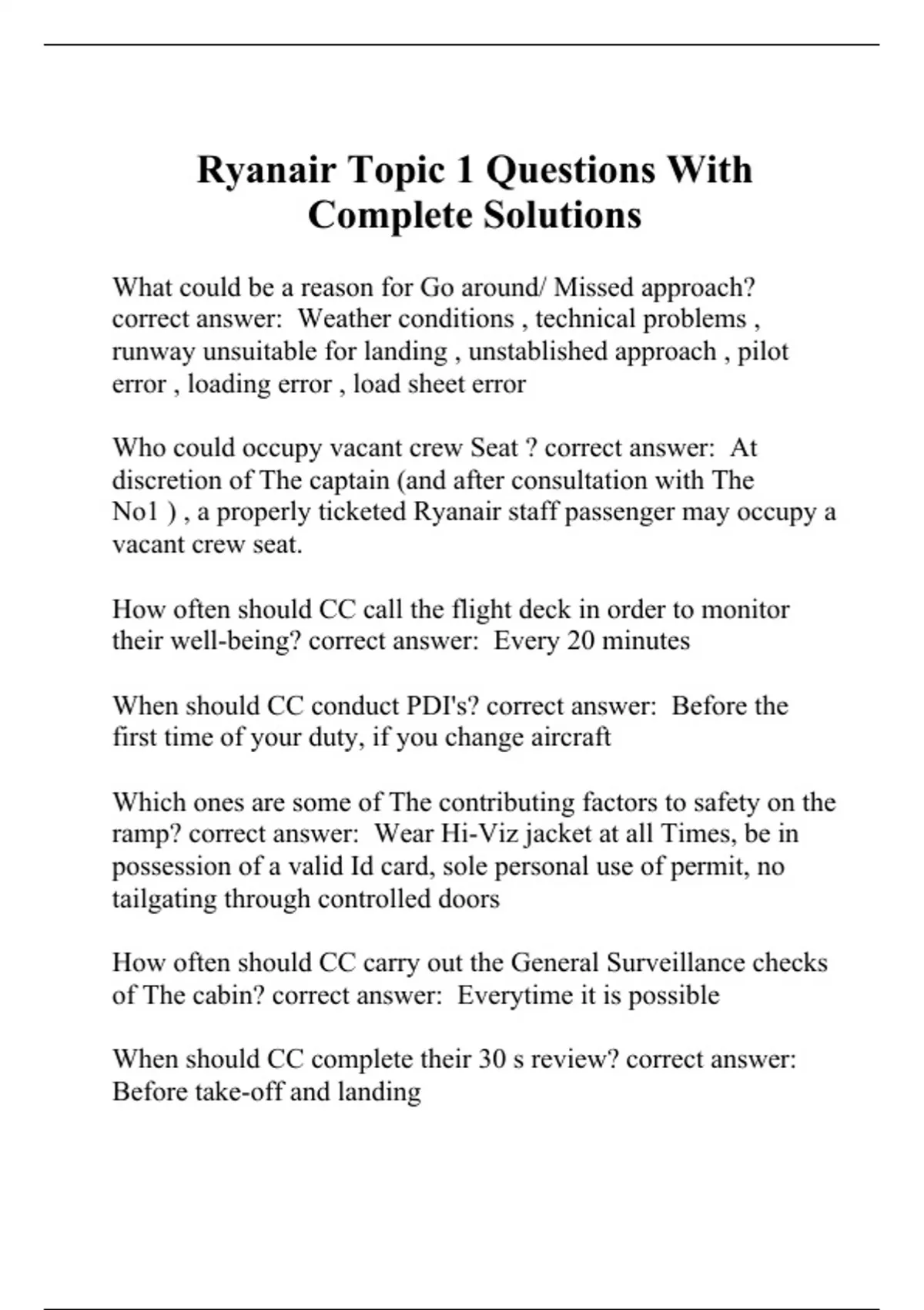 Ryanair Topic 1 Questions With Complete Solutions - Ryanair - Stuvia US