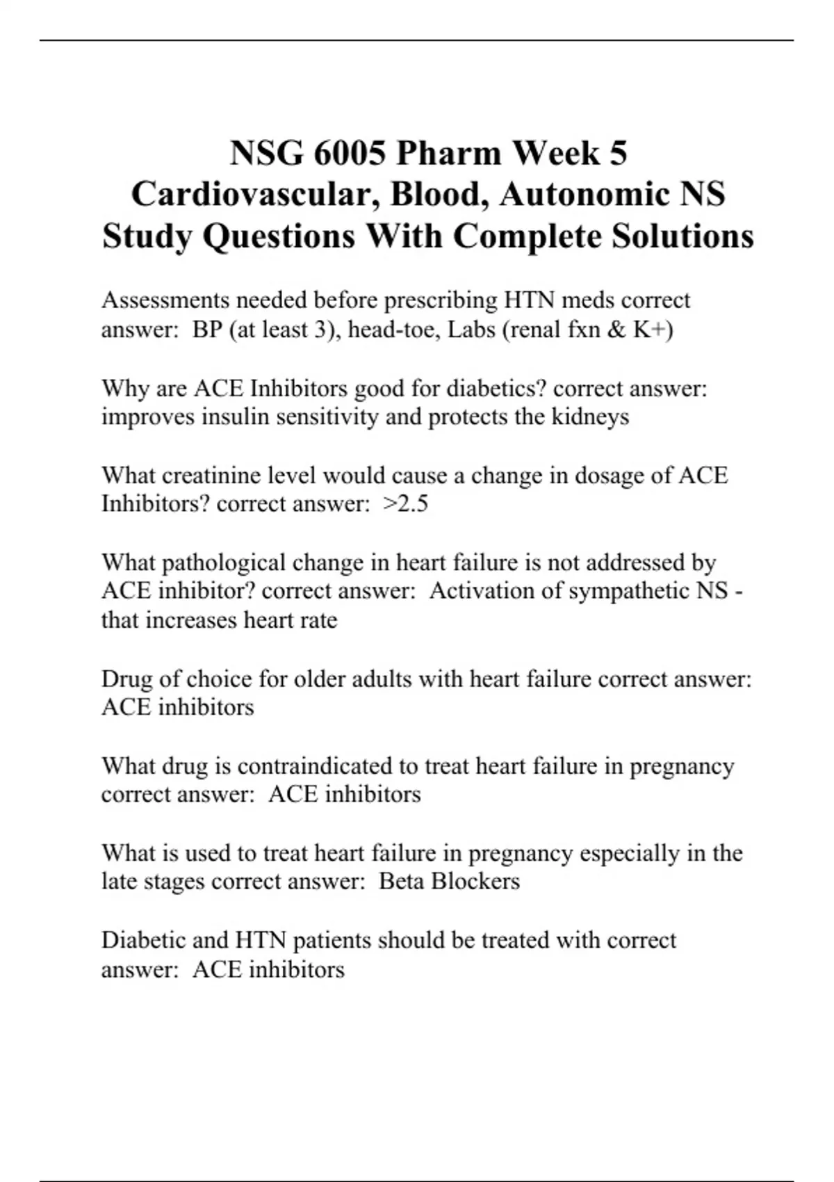 NSG 6005 Pharm Week 5 Cardiovascular, Blood, Autonomic NS Study ...