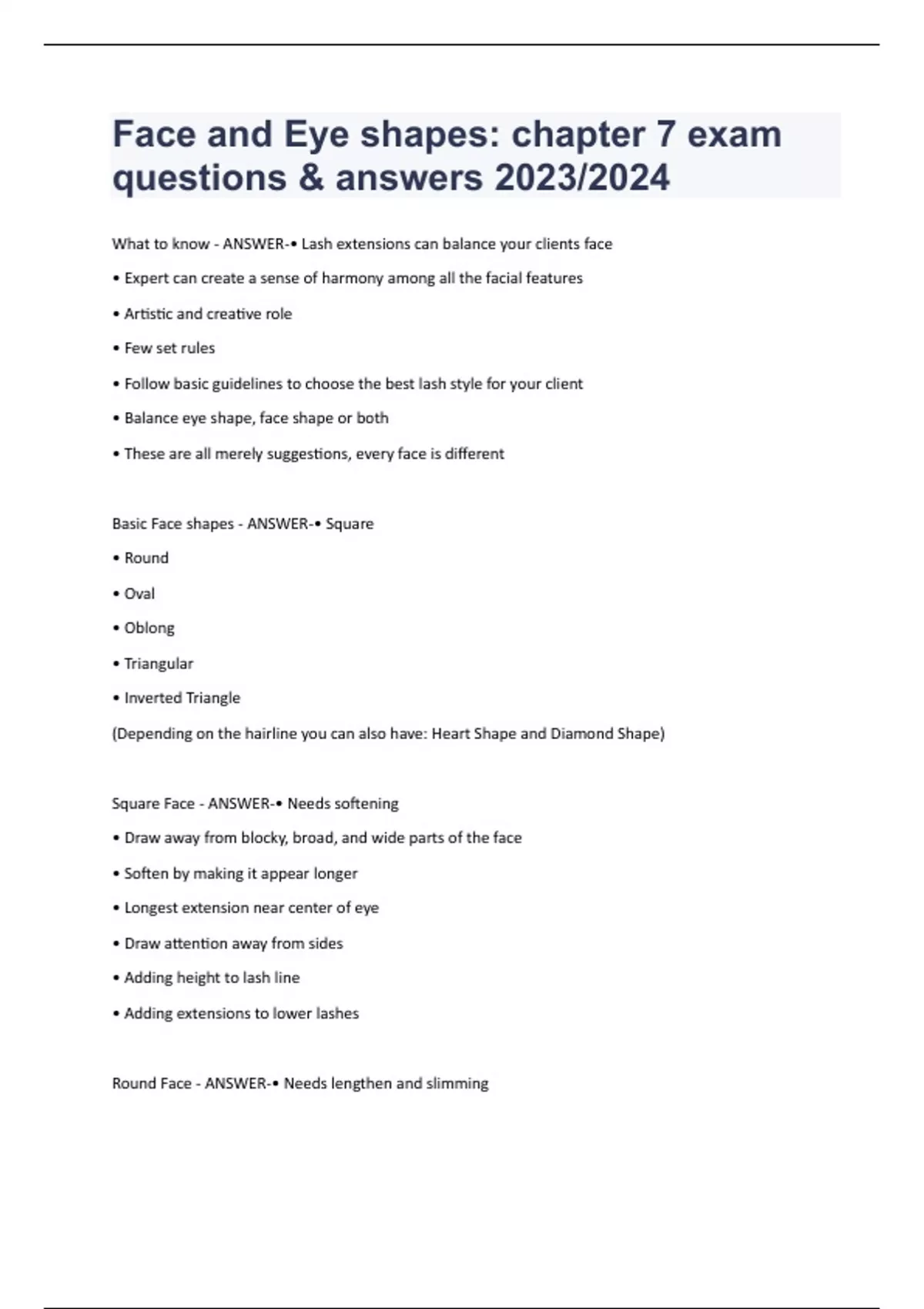 Face and Eye shapes: chapter 7 exam questions & answers 2023/2024 ...