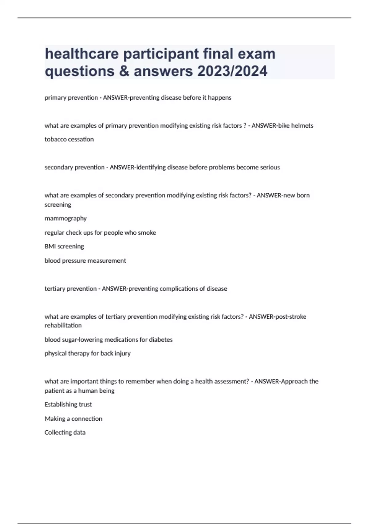 healthcare participant final exam questions & answers 2023/2024 ...