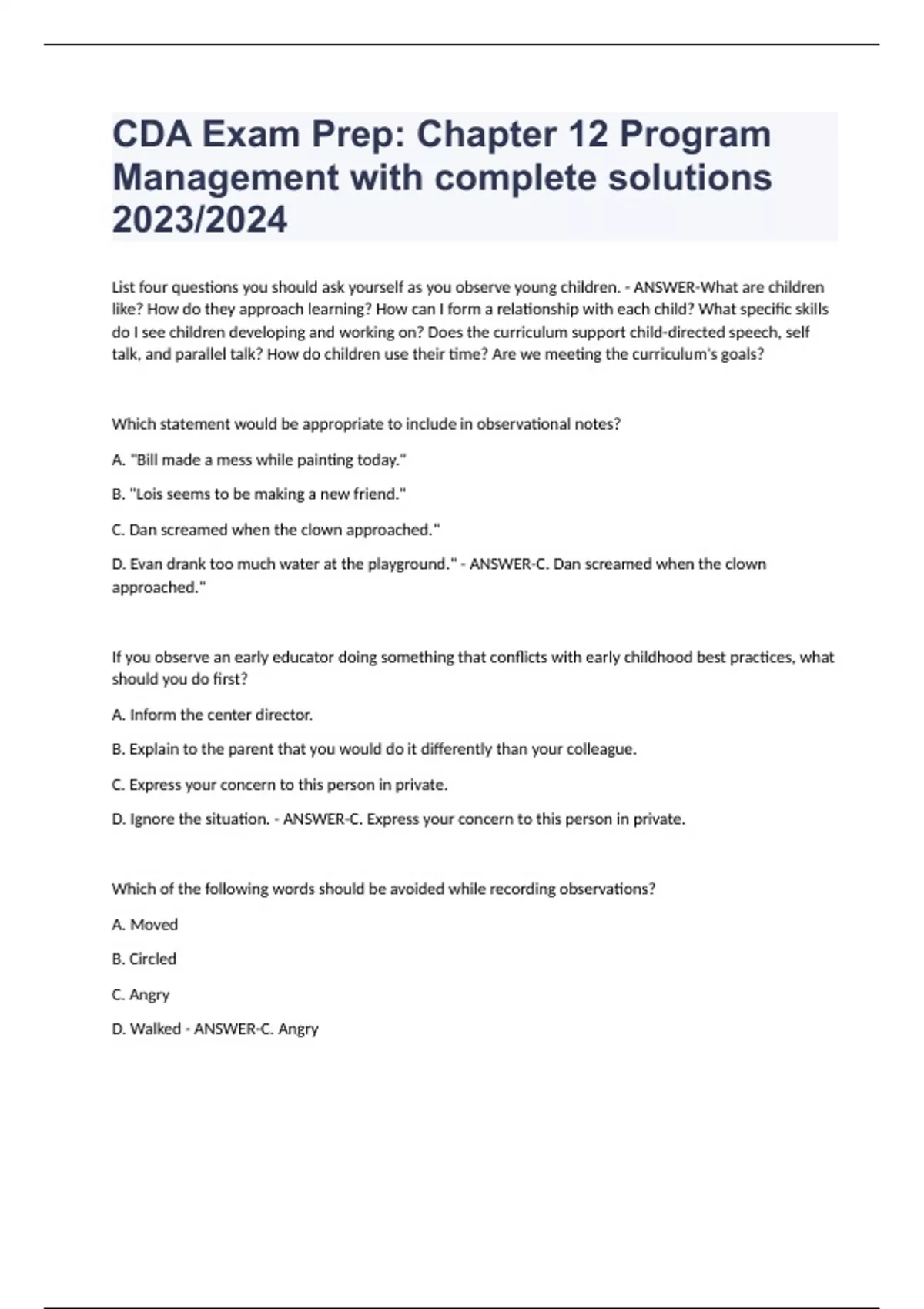 CDA Exam Prep: Chapter 12 Program Management with complete solutions ...