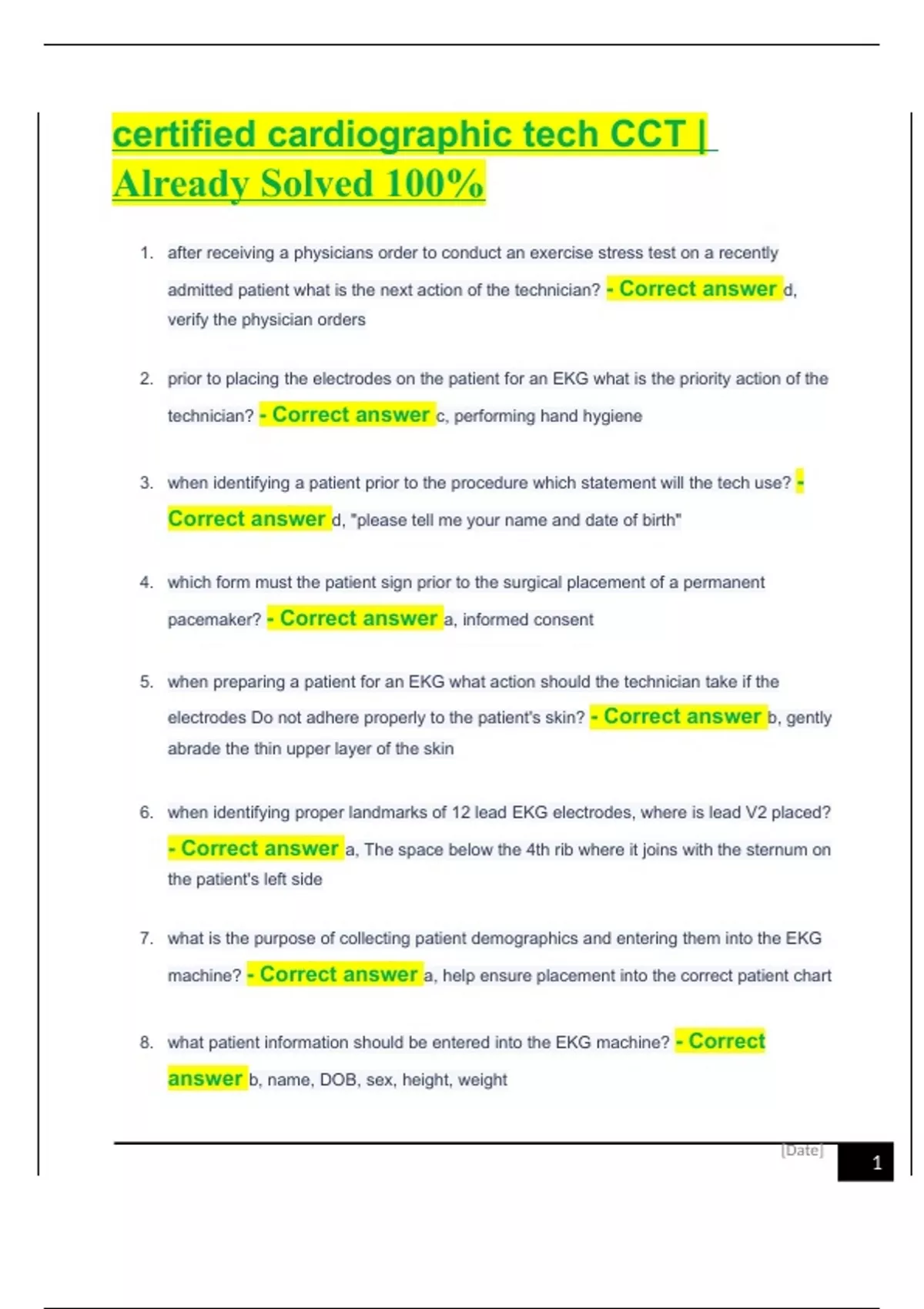 certified cardiographic tech CCT | Already Solved 100% - Certified ...