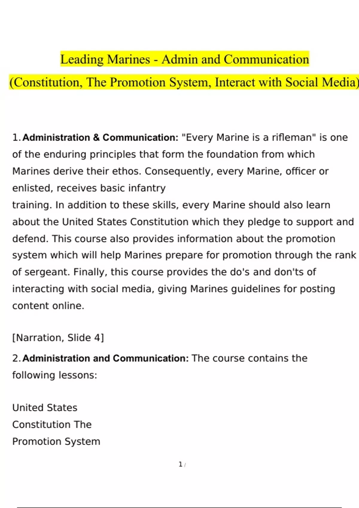 Leading Marines Admin and Communication PME Questions and Answers 2022/ ...