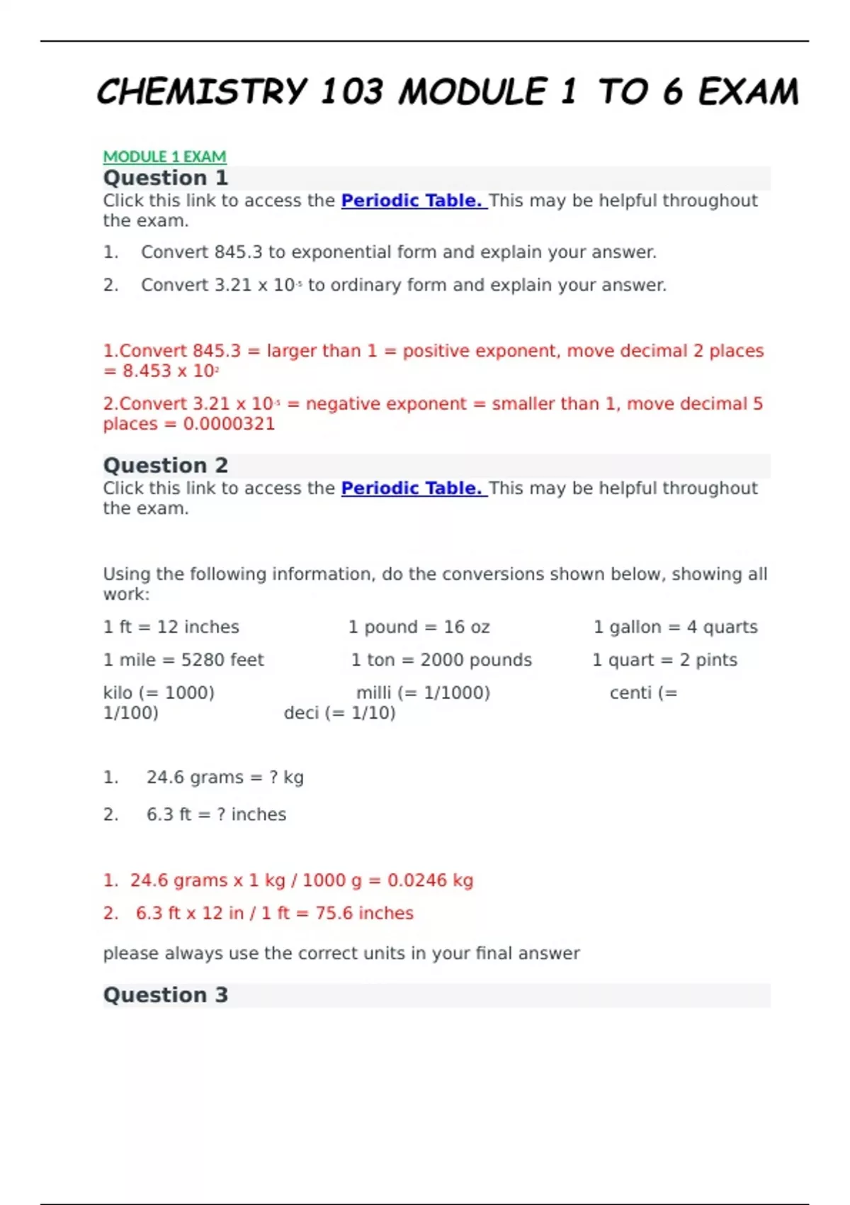 CHEMISTRY 103 MODULE 1 TO 6 EXAM - CHEMISTRY - Stuvia US