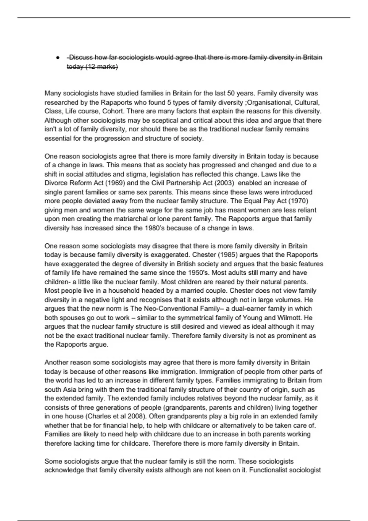 GRADE 9 GCSE Sociology Family 12 Markers - Full Mark Responses and ...