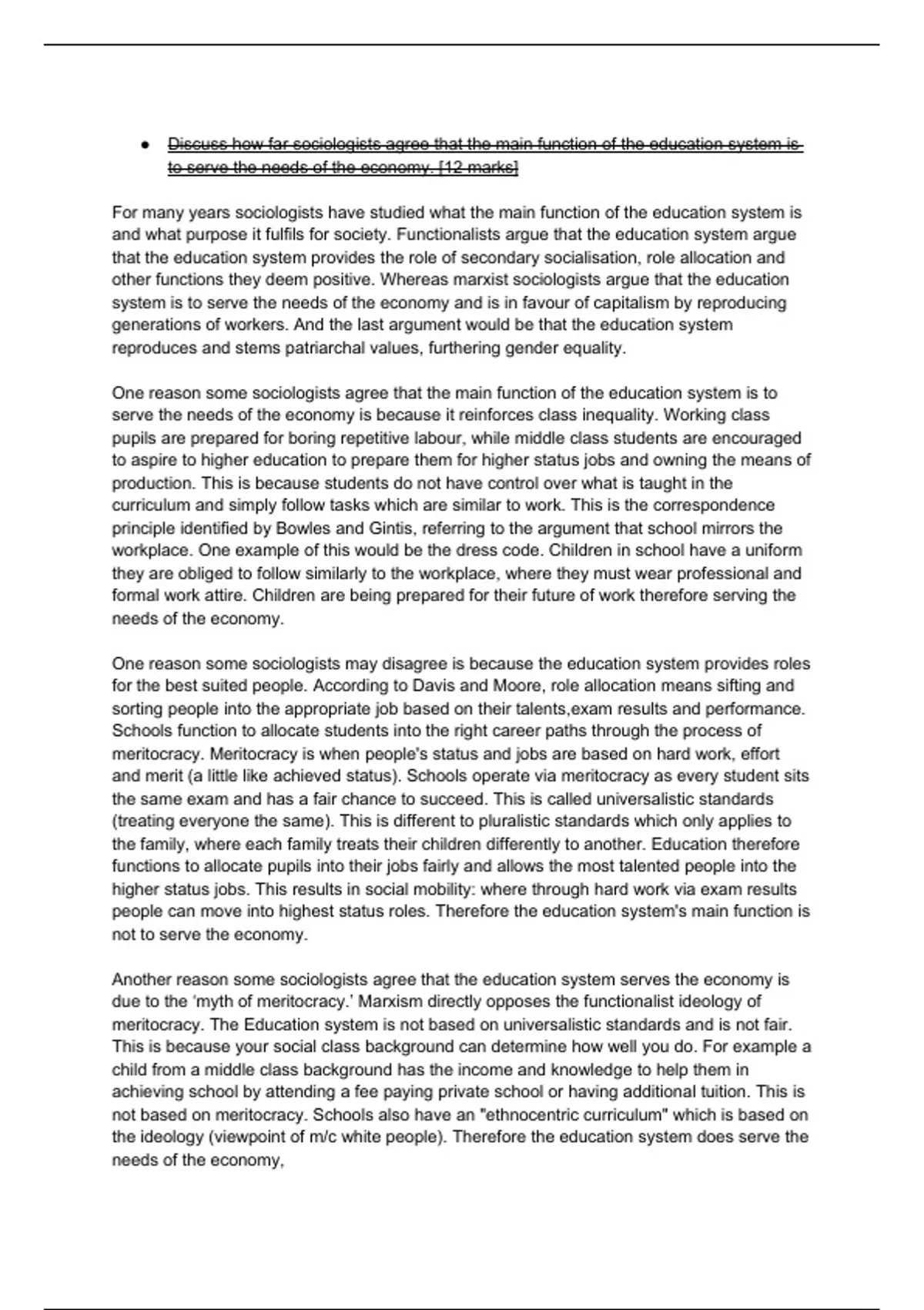 GRADE 9 GCSE Sociology Education 12 Markers - Full Mark Responses and ...