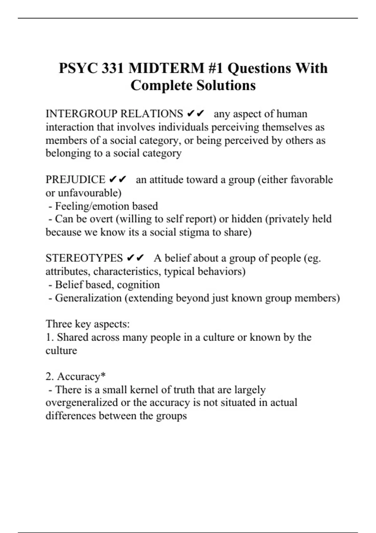 PSYC 331 MIDTERM #1 Questions With Complete Solutions - PSYC 331 - Stuvia US