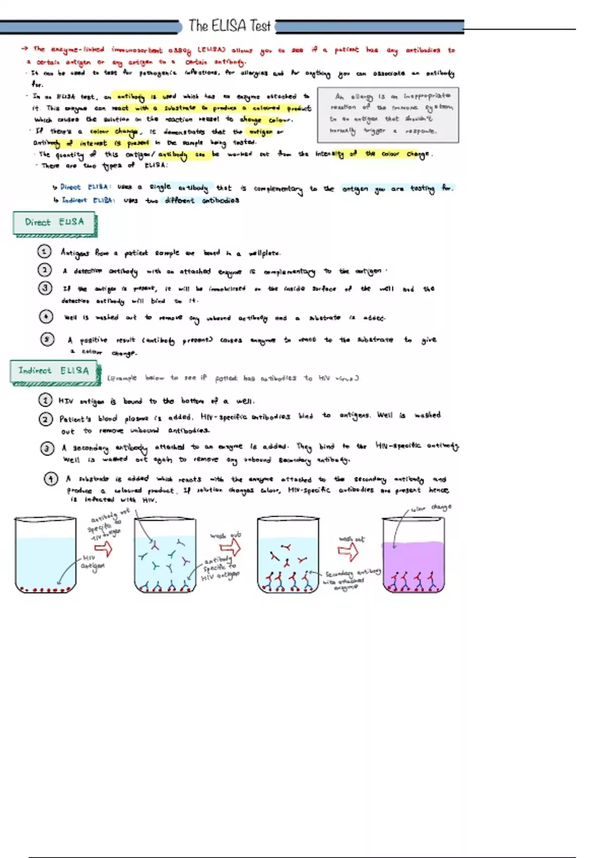 Summary AQA ALEVEL BIOLOGY NOTES ON ELIZA TEST AS LEVEL - Unit 2 ...