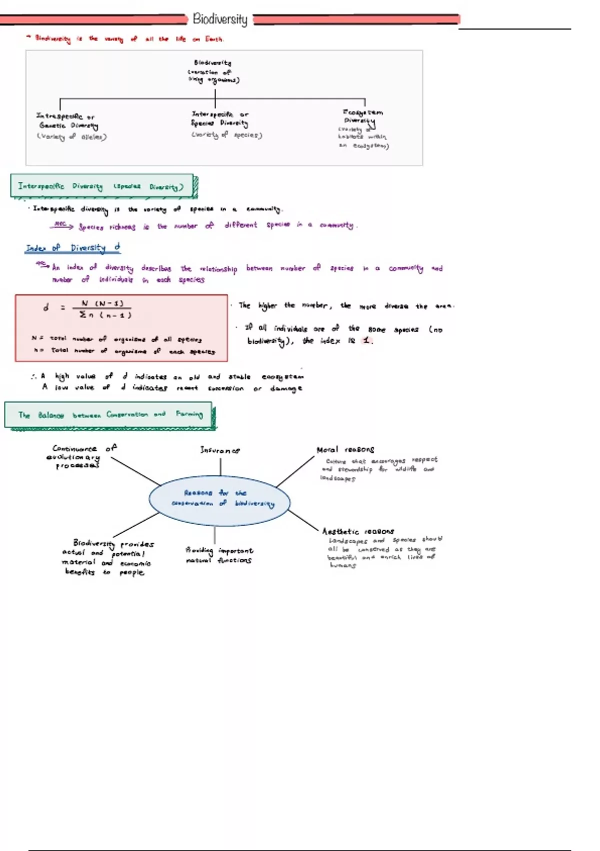Summary AQA ALEVEL BIOLOGY NOTES ON BIODIVERSITY - Unit 4 - Genetic ...