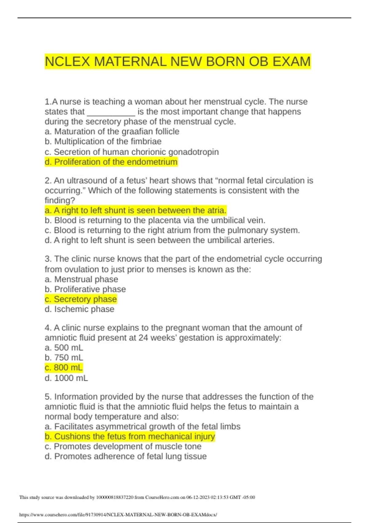 2023 NCLEX Maternal New Born OB Exam - Nursing - Stuvia US