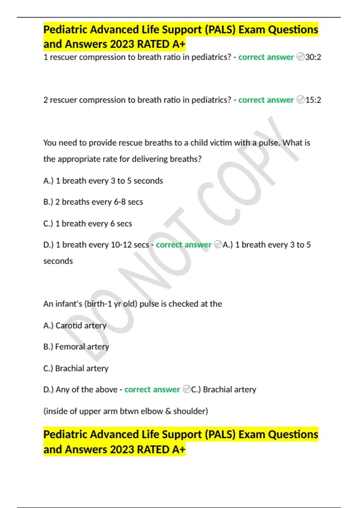 Pediatric Advanced Life Support (PALS) Exam Questions and Answers 2023 ...