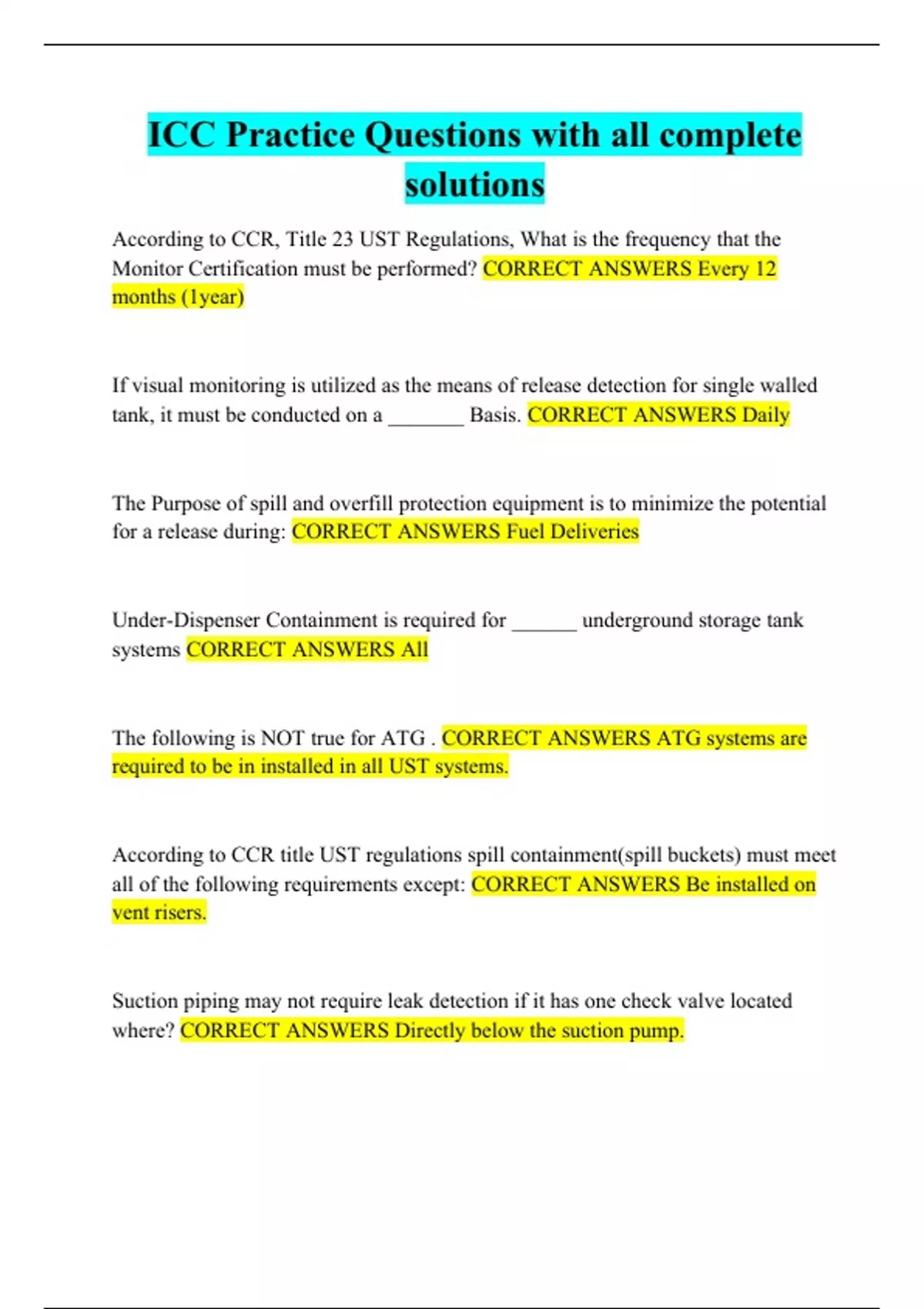 ICC Practice Questions with all complete solutions - Ust service technician - Stuvia US