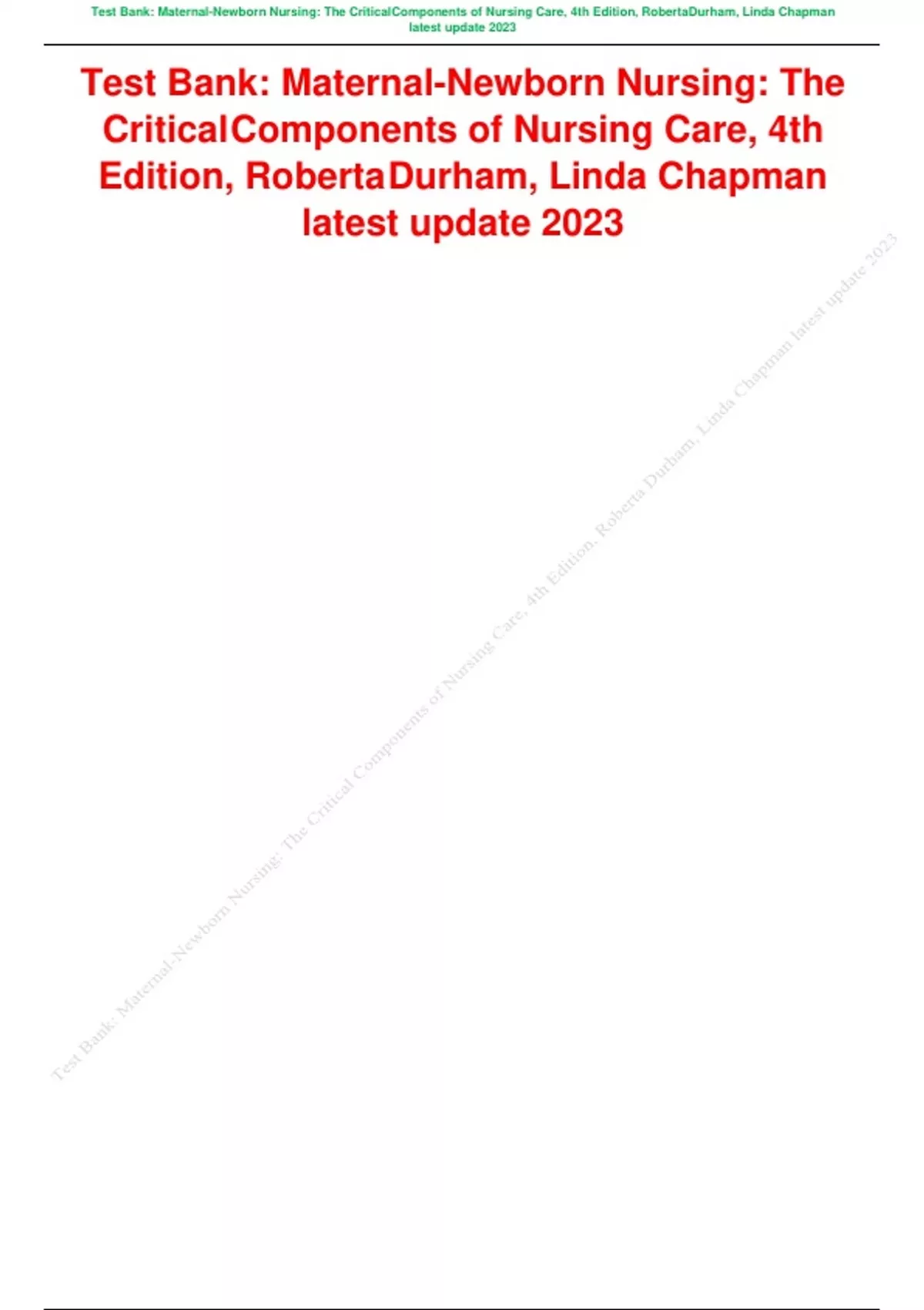 Test Bank Maternal-Newborn Nursing: The Critical Components of Nursing ...