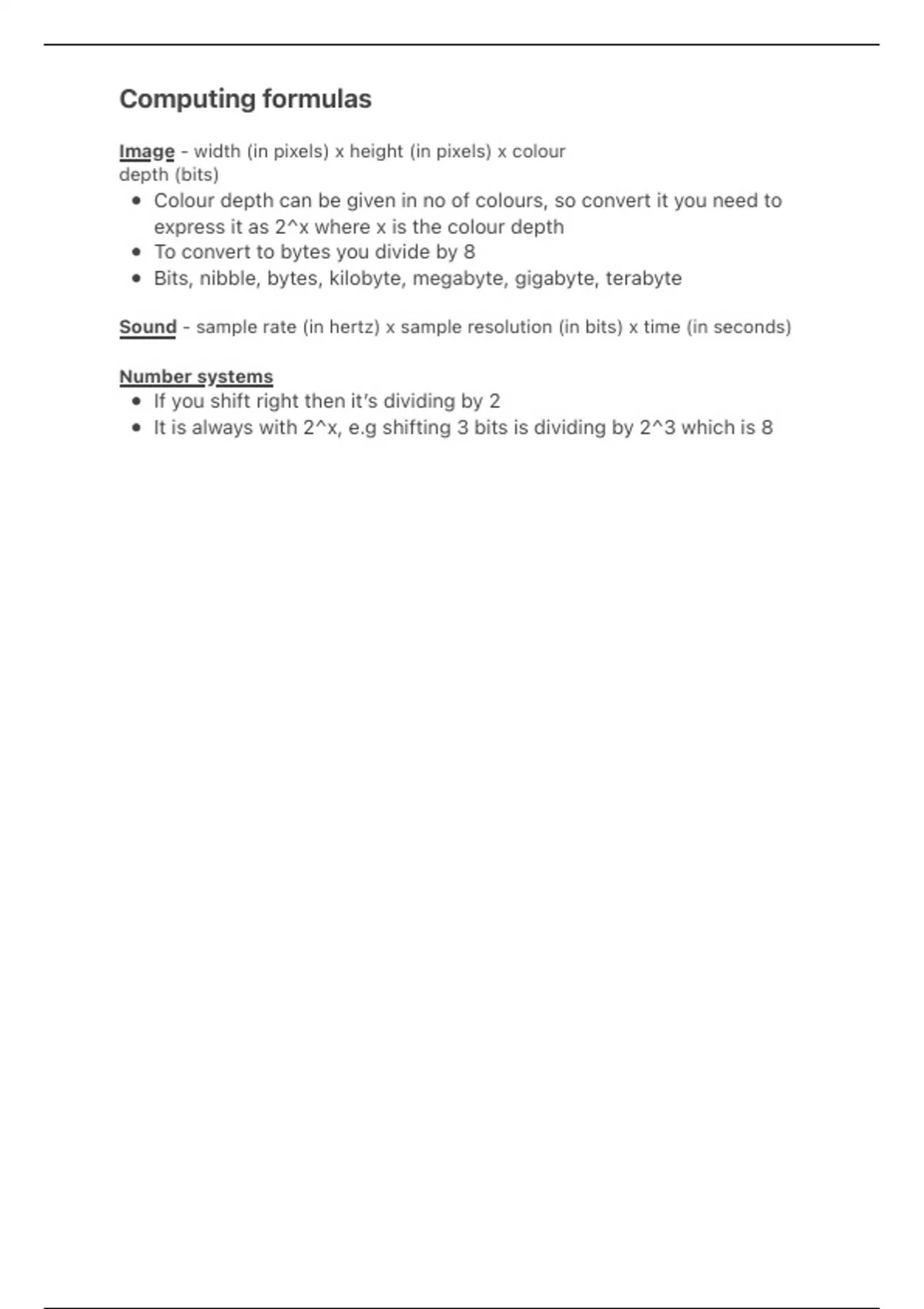 Summary GCSE AQA Computer Science Formulas - Computing - Stuvia UK