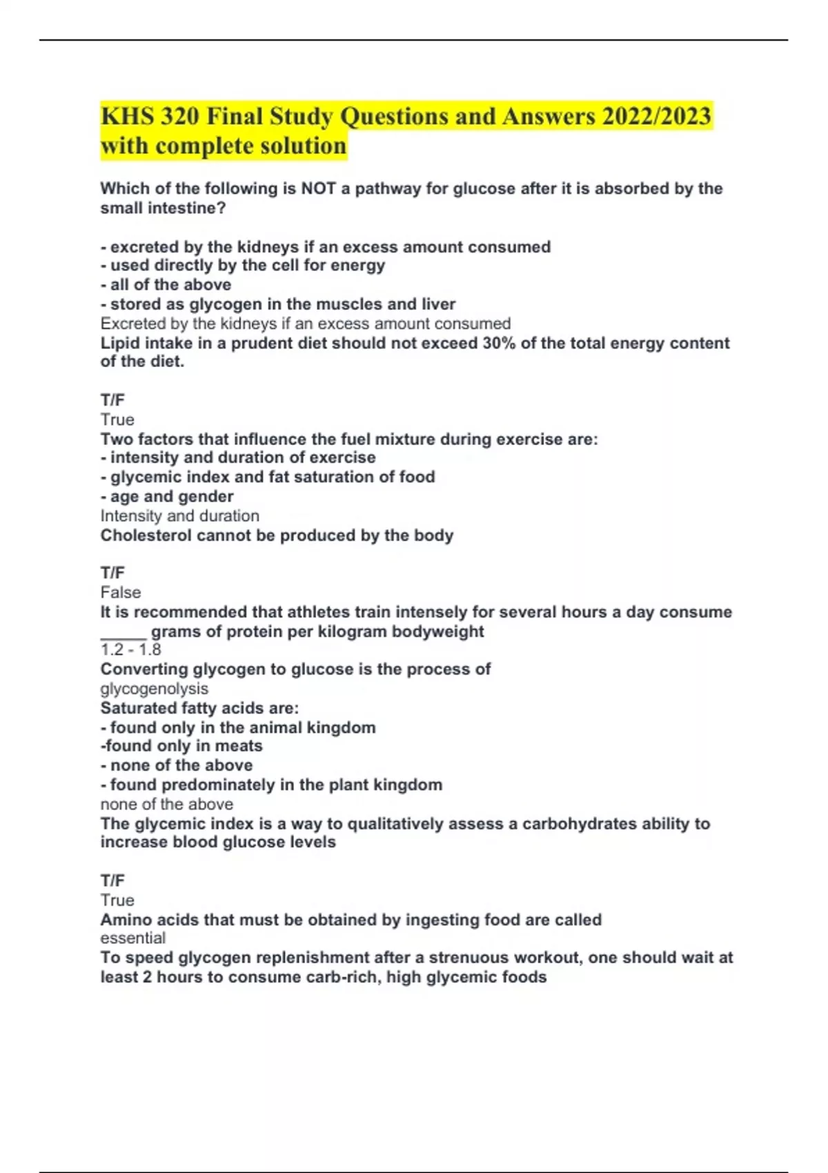 KHS 320 Final Study Questions and Answers 2022/2023 with complete ...