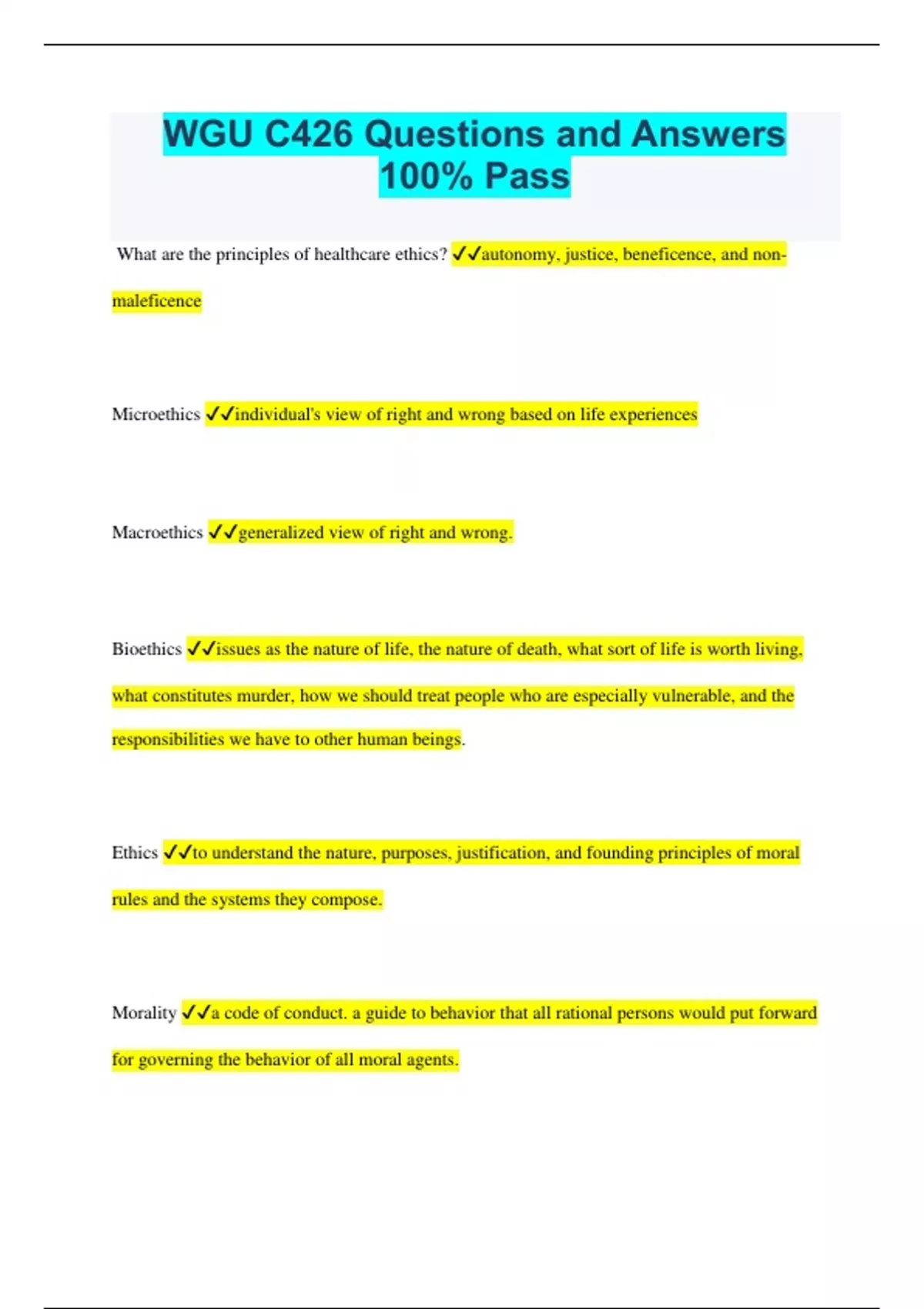 WGU C426 Questions and Answers 100% Pass - WGU C426 - Stuvia US