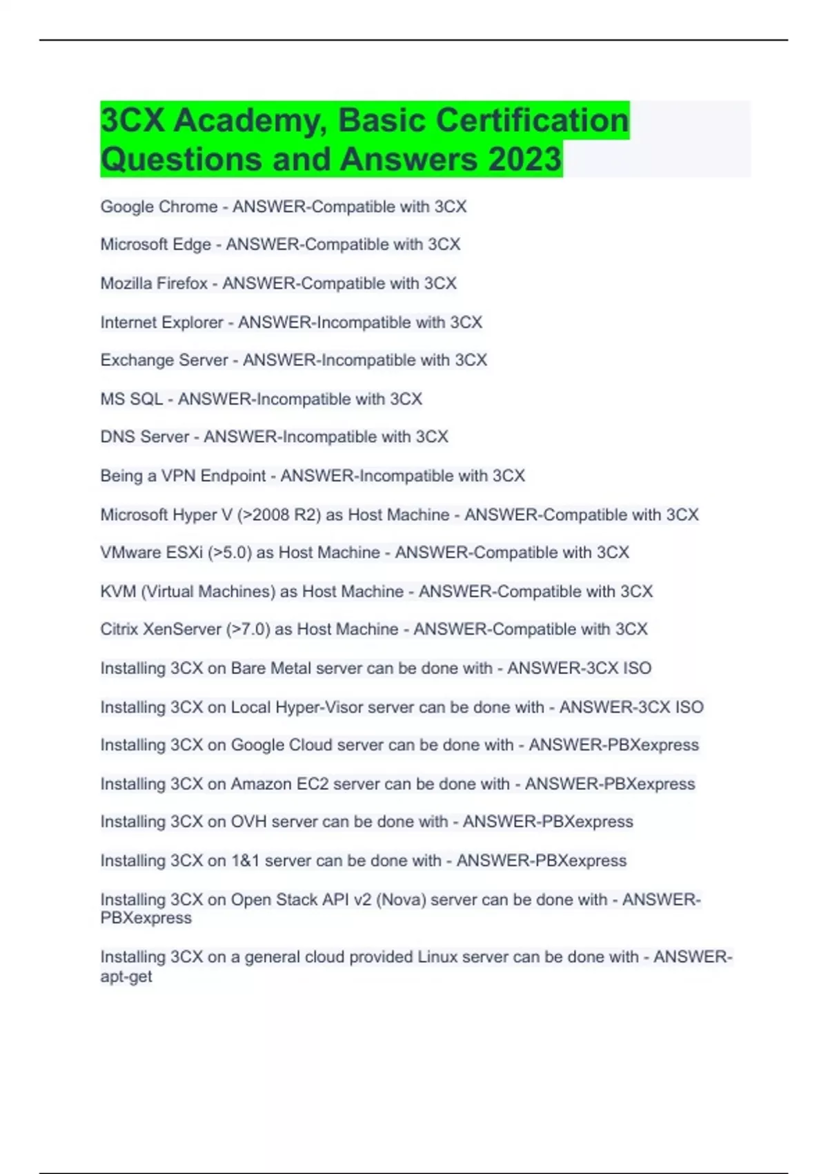 3CX Academy, Basic Certification Questions and Answers 2023 - 3CX ...