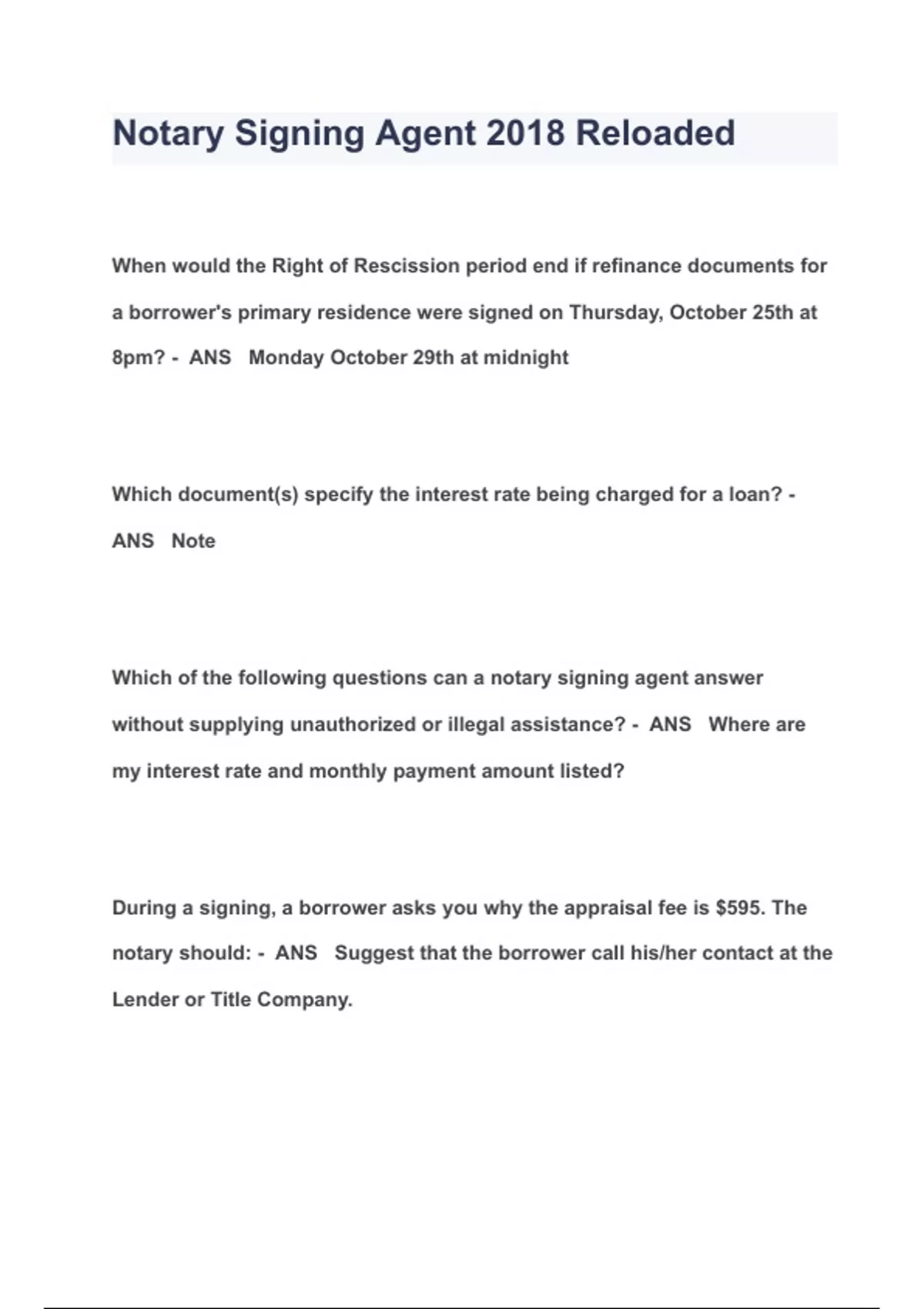 Notary Signing Agent 2018 Reloaded UPDATED 2023 ( A+ GRADED 100% ...