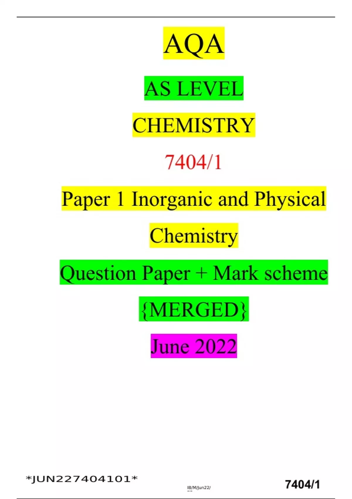 Bundle for AQA AS LEVEL CHEMISTRY 7404/1 Paper 1 Inorganic and Physical ...