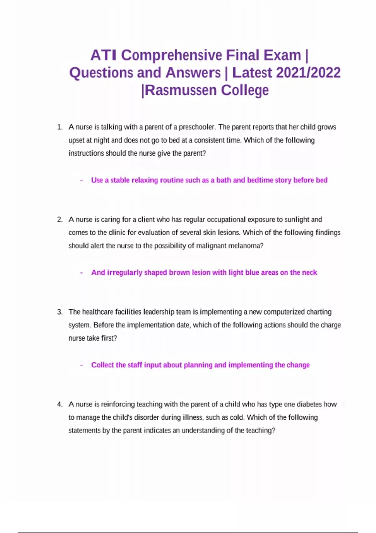 ATI Comprehensive Final Exam Questions and Answers Latest 2021/2022 ...