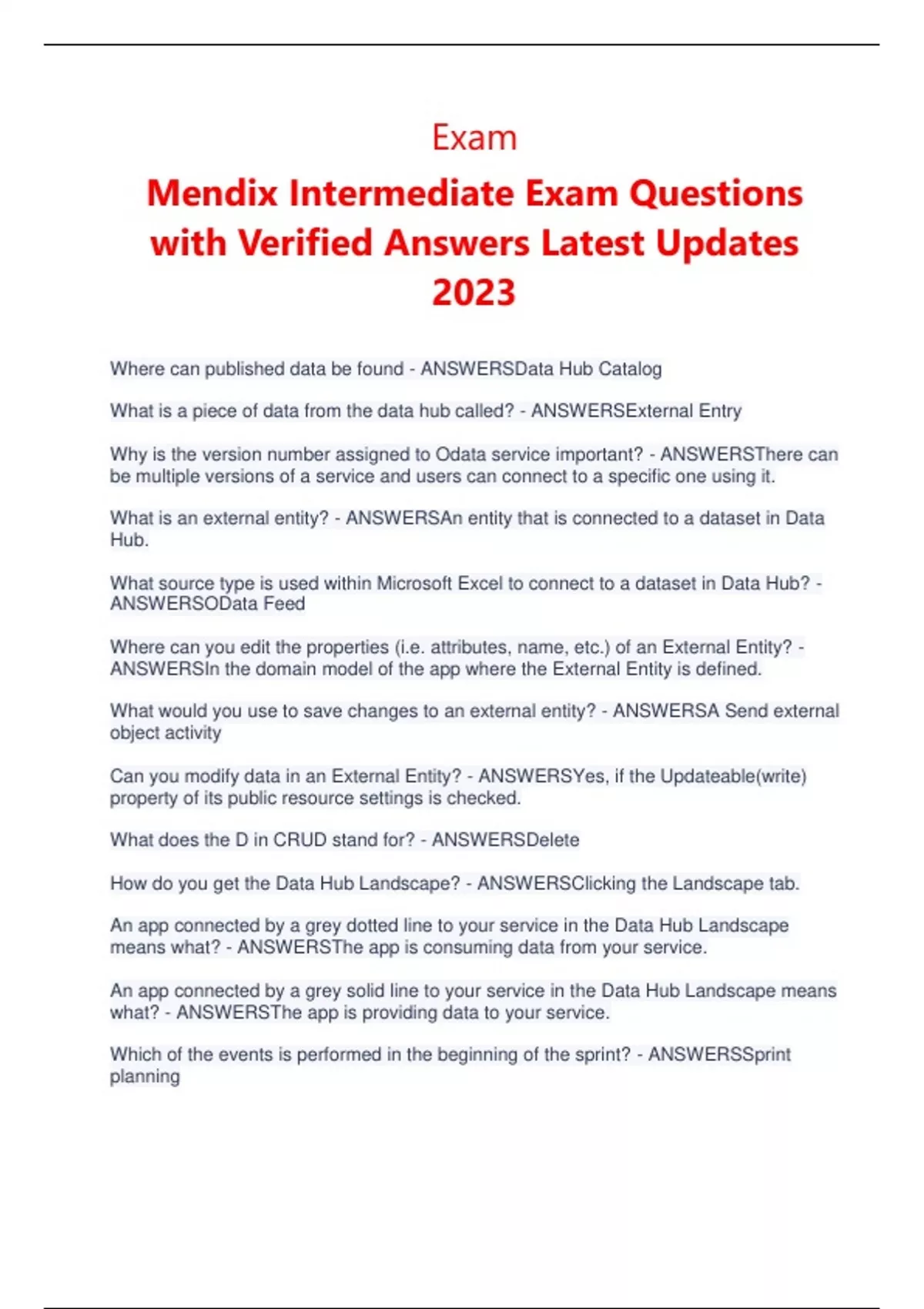 Mendix Intermediate Exam Questions with Verified Answers Latest Updates ...