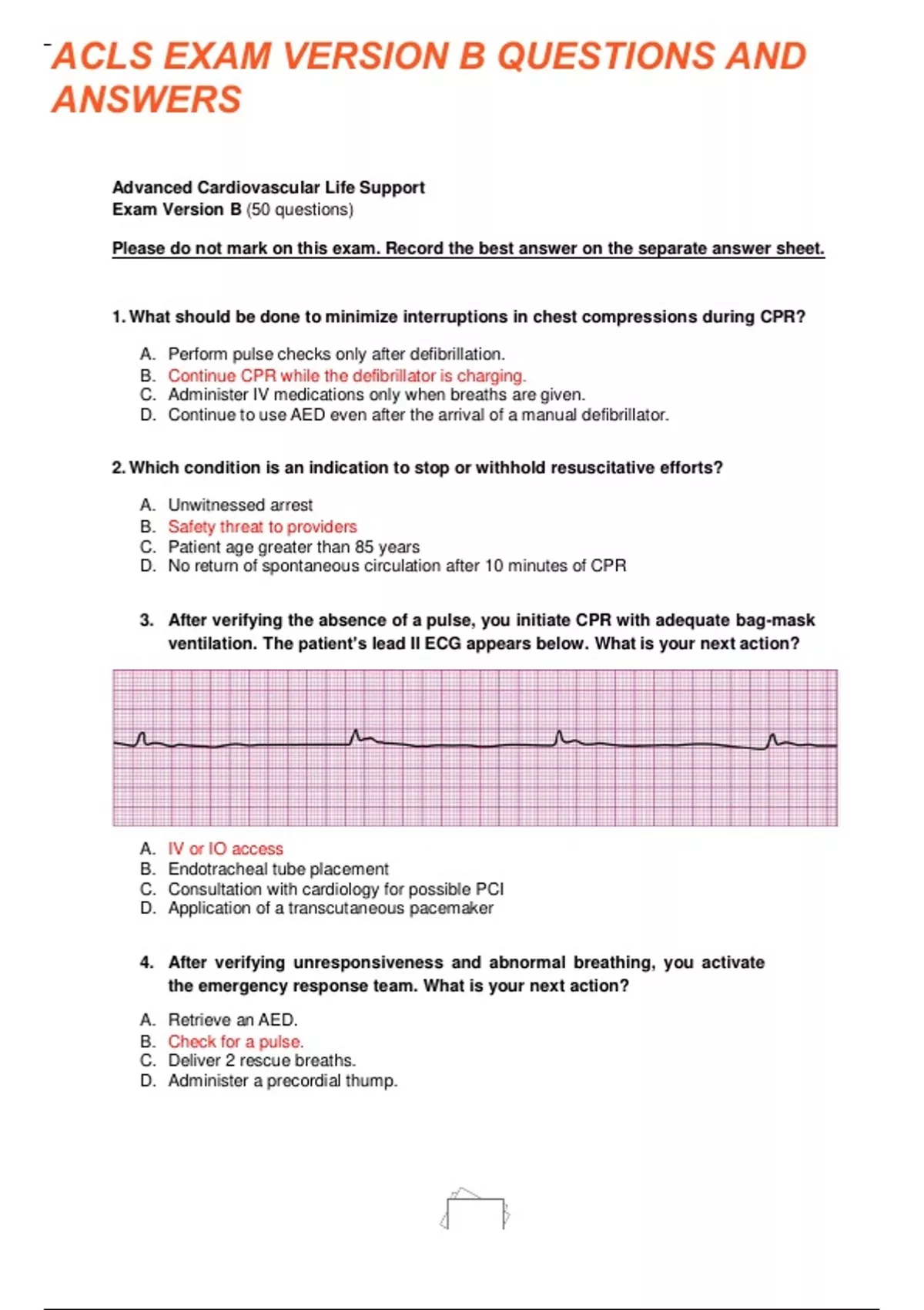 ACLS Exam Version A and B Combined 2022 Questions with Answers - Stuvia US