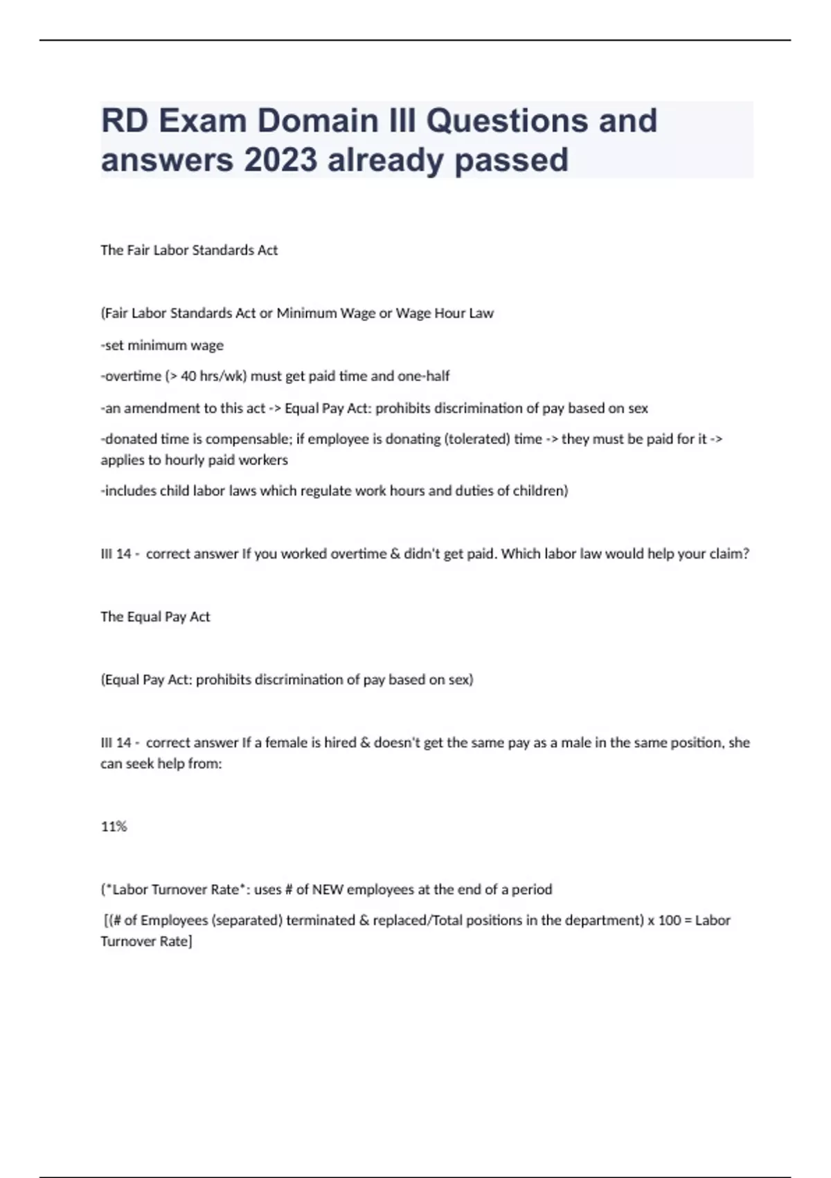 RD Exam Domain III Questions and answers 2023 already passed - RD ...