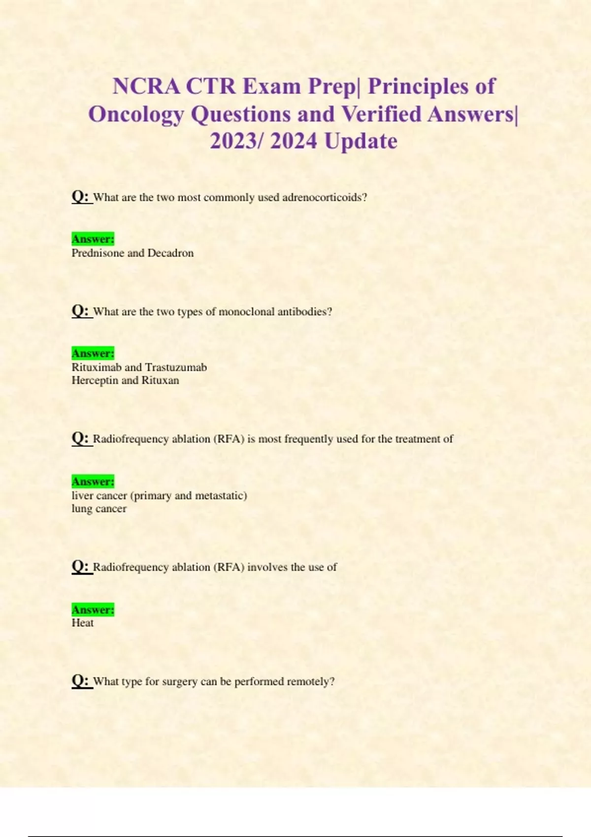 NCRA CTR Exam Prep| Principles of Oncology Questions and Verified ...