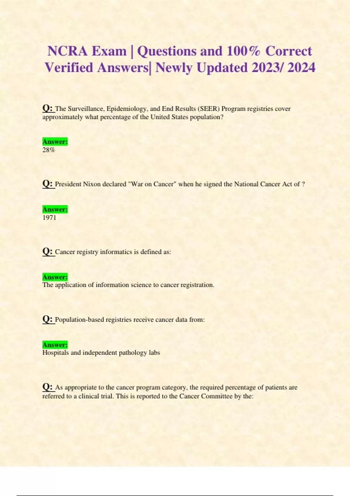 NCRA Exam | Questions and 100% Correct Verified Answers| Newly Updated 2023/ 2024 - NCRA - Stuvia US