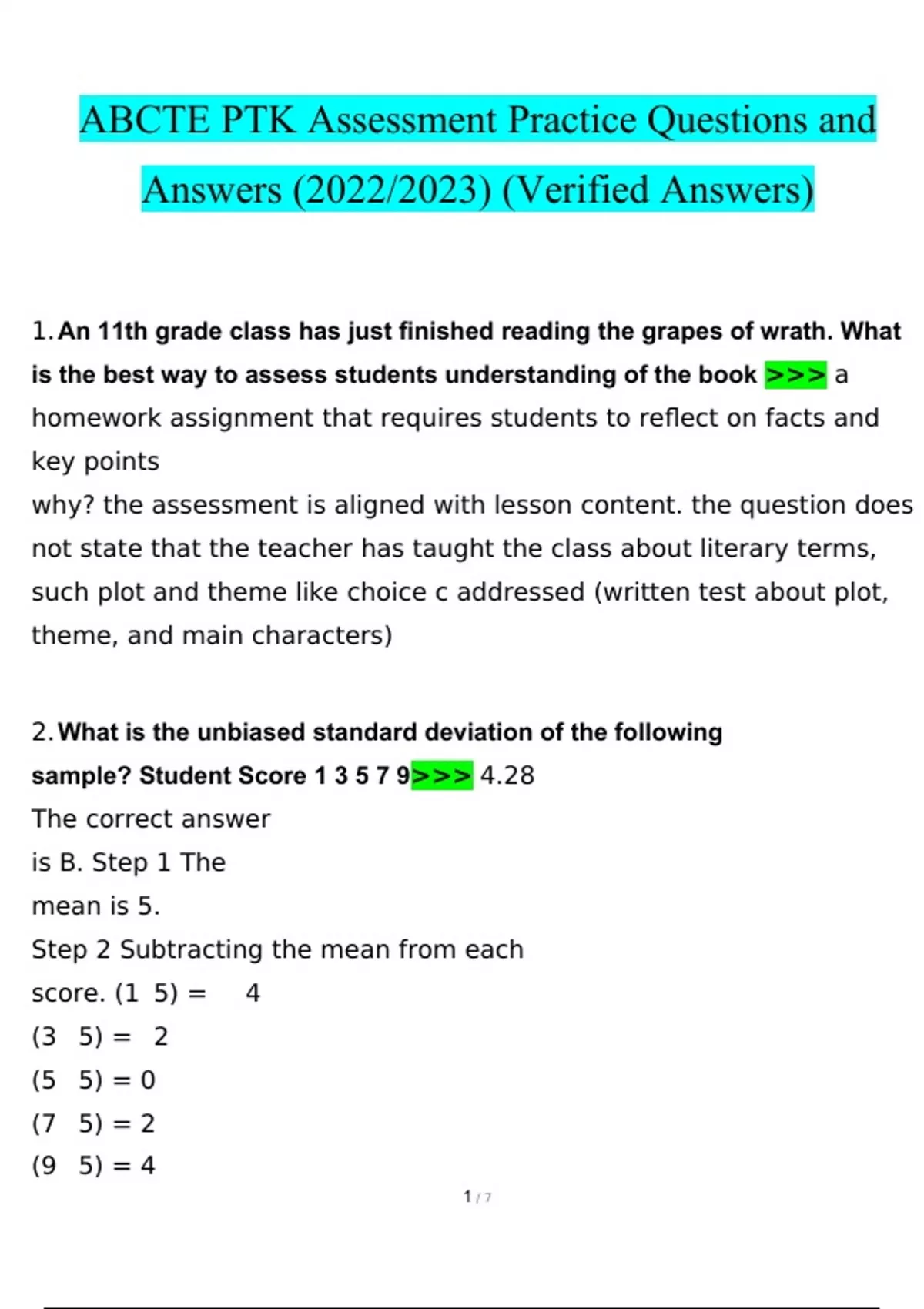 ABCTE PTK Assessment Practice Questions and Answers 2022/2023 | 100% ...