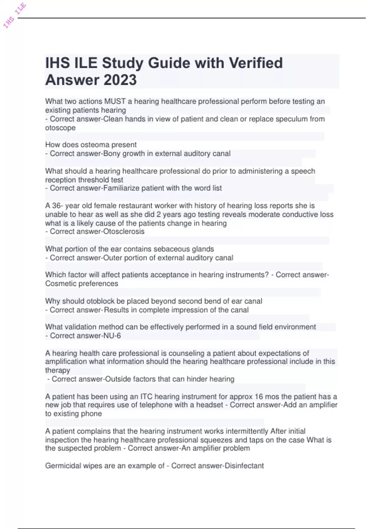 IHS ILE Study Guide with Verified Answer 2023 - IHS ILE - Stuvia US
