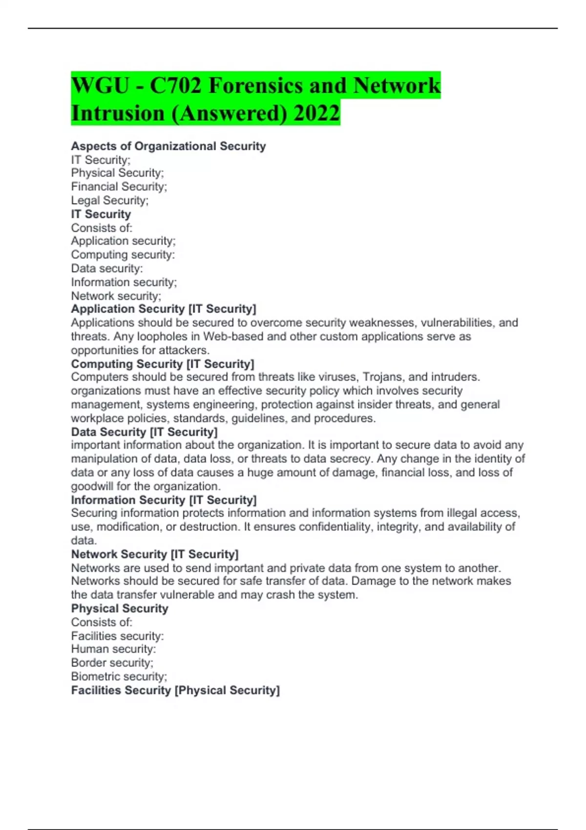 WGU C702 - Forensics and Network Intrusion Questions and Answers (2022 ...