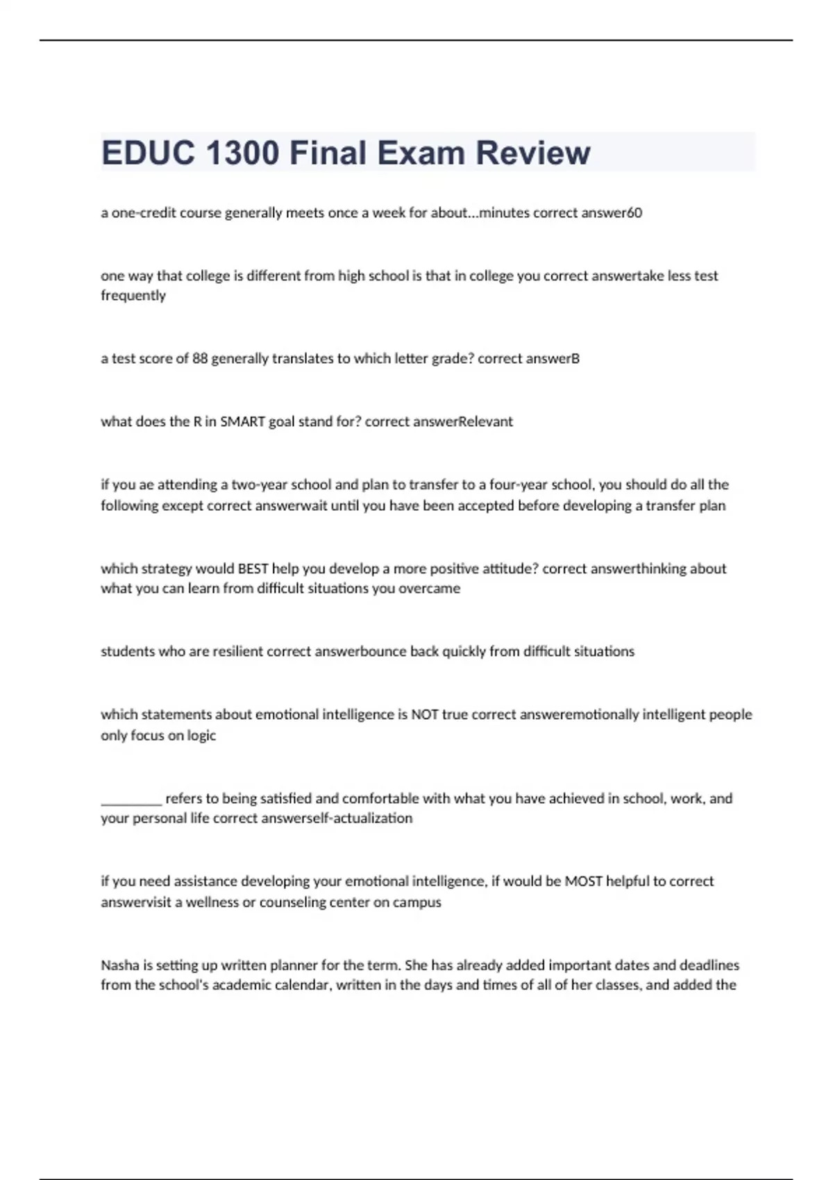 EDUC 1300 Final Exam Review 2023 with 100% correct answers - EDUC 1300 - Stuvia US