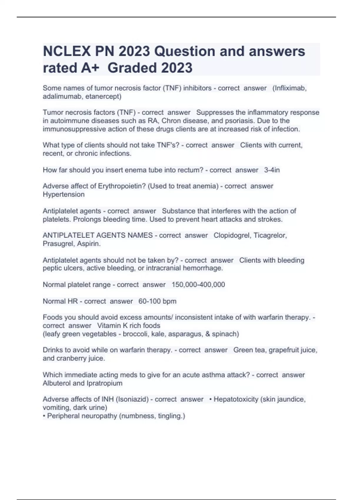 NCLEX PN 2023 Question and answers rated A+ Graded 2023 - NCLEX PN - Stuvia US