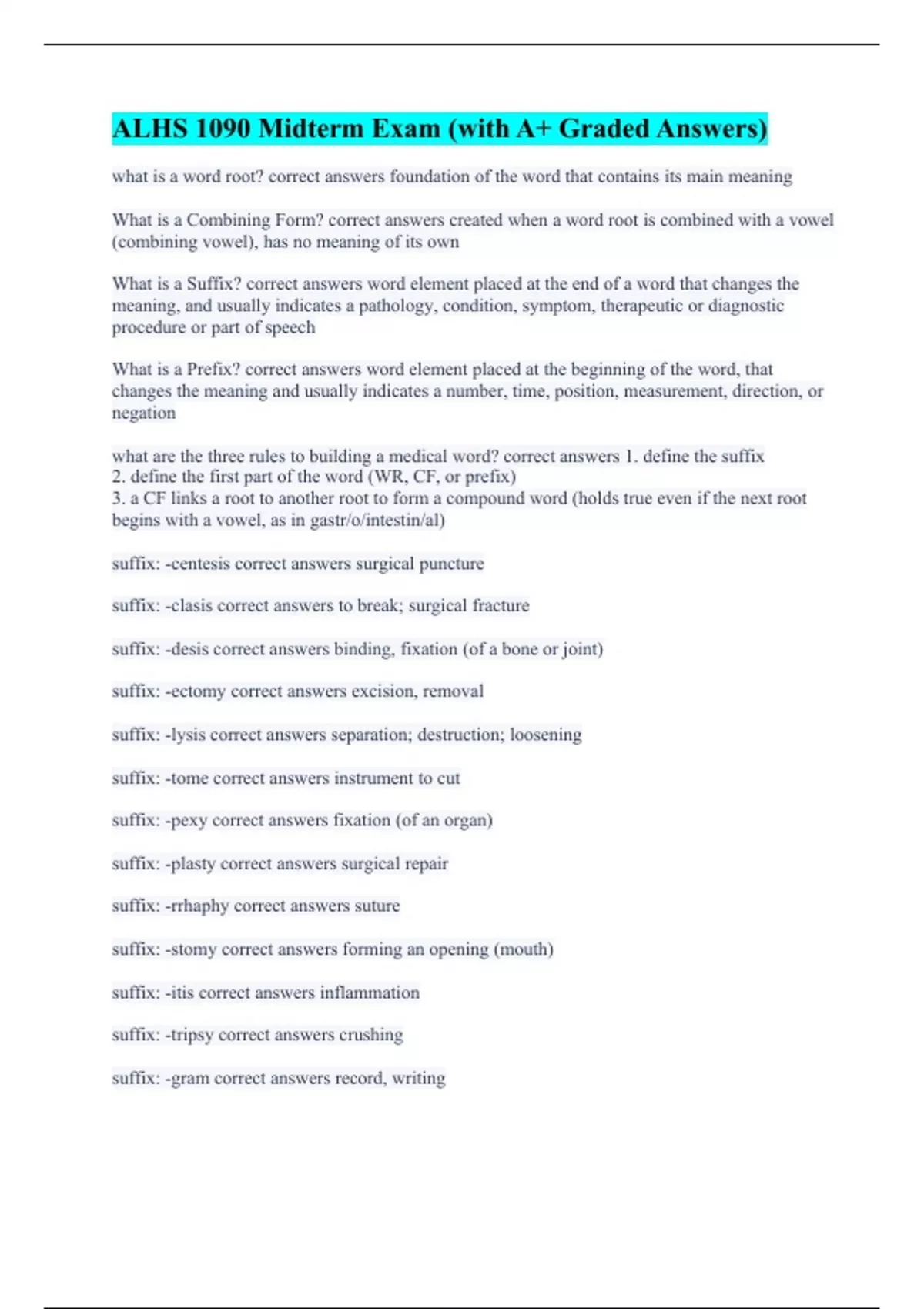 ALHS 1090 Midterm Exam (with A+ Graded Answers) - ALHS 1090 - Stuvia US