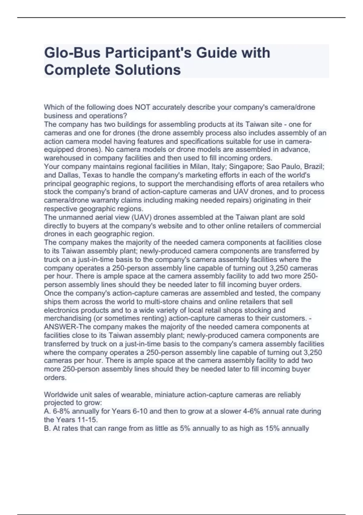 Glo-Bus Participant's Guide with Complete Solutions - Glo-Bus - Stuvia US