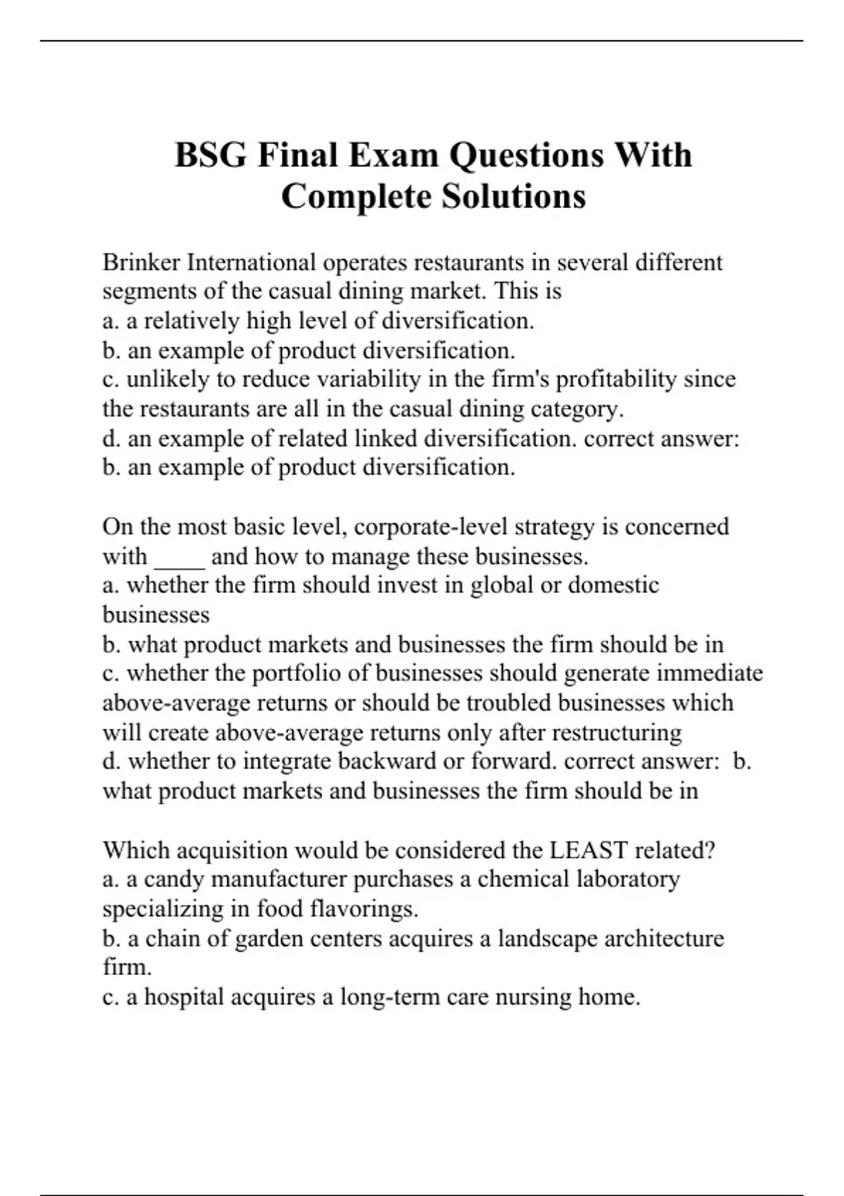 BSG Final Exam Questions With Complete Solutions - BSG - Stuvia US