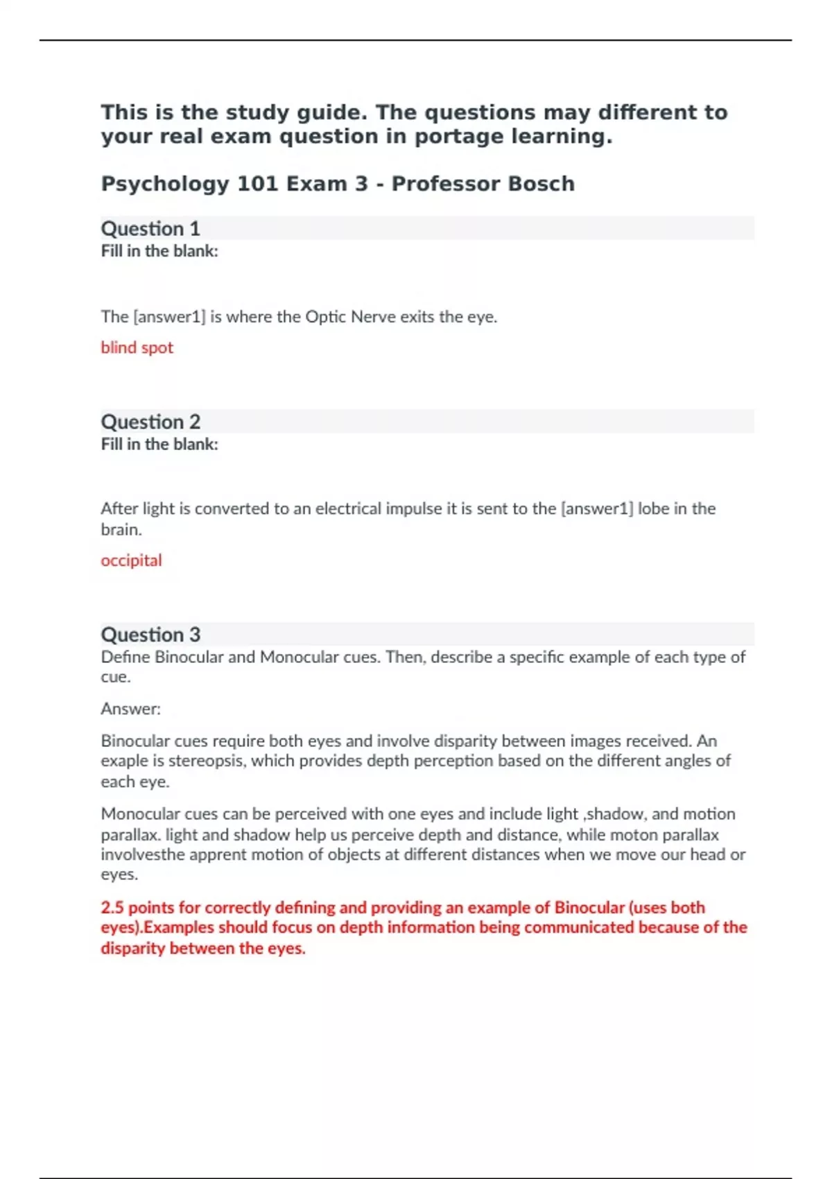 PSYC 101: General Psychology portage learning Module Exam 3 Questions and Answers - General ...