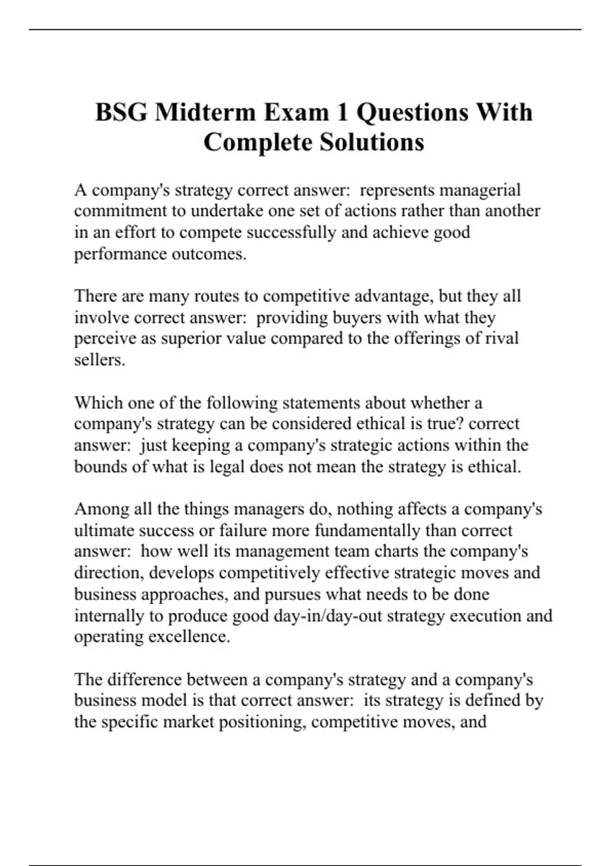 BSG Midterm Exam 1 Questions With Complete Solutions - BSG - Stuvia US