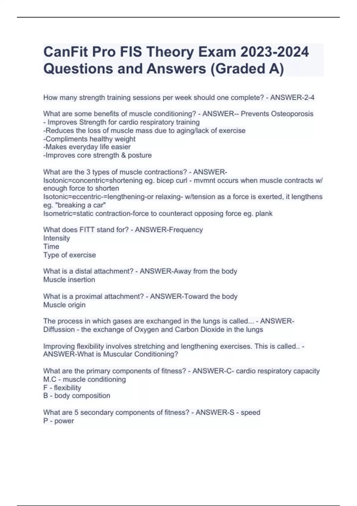 CanFit Pro FIS Theory Exam Questions and Answers (Graded A)CanFit Pro ...