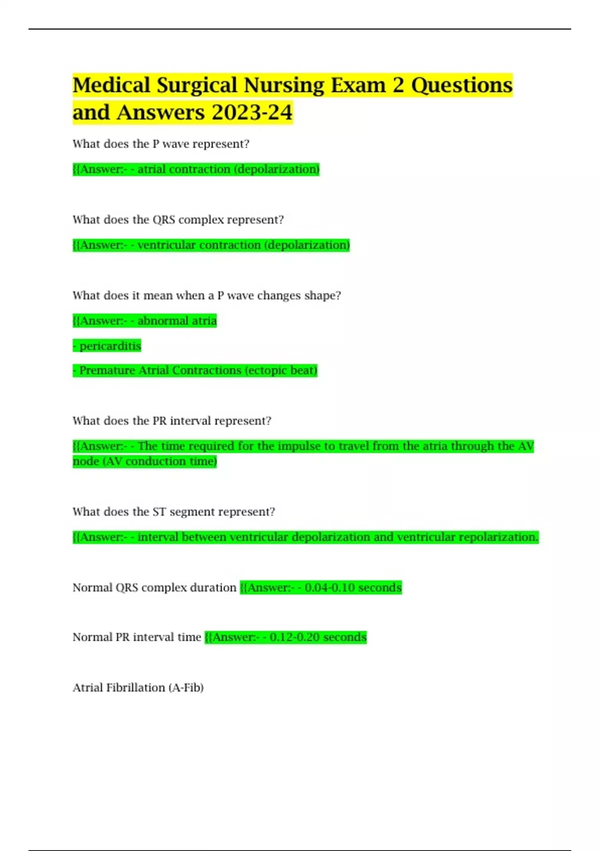 Medical Surgical Nursing Exam 2 Questions and Answers 2023-24 - Medical ...