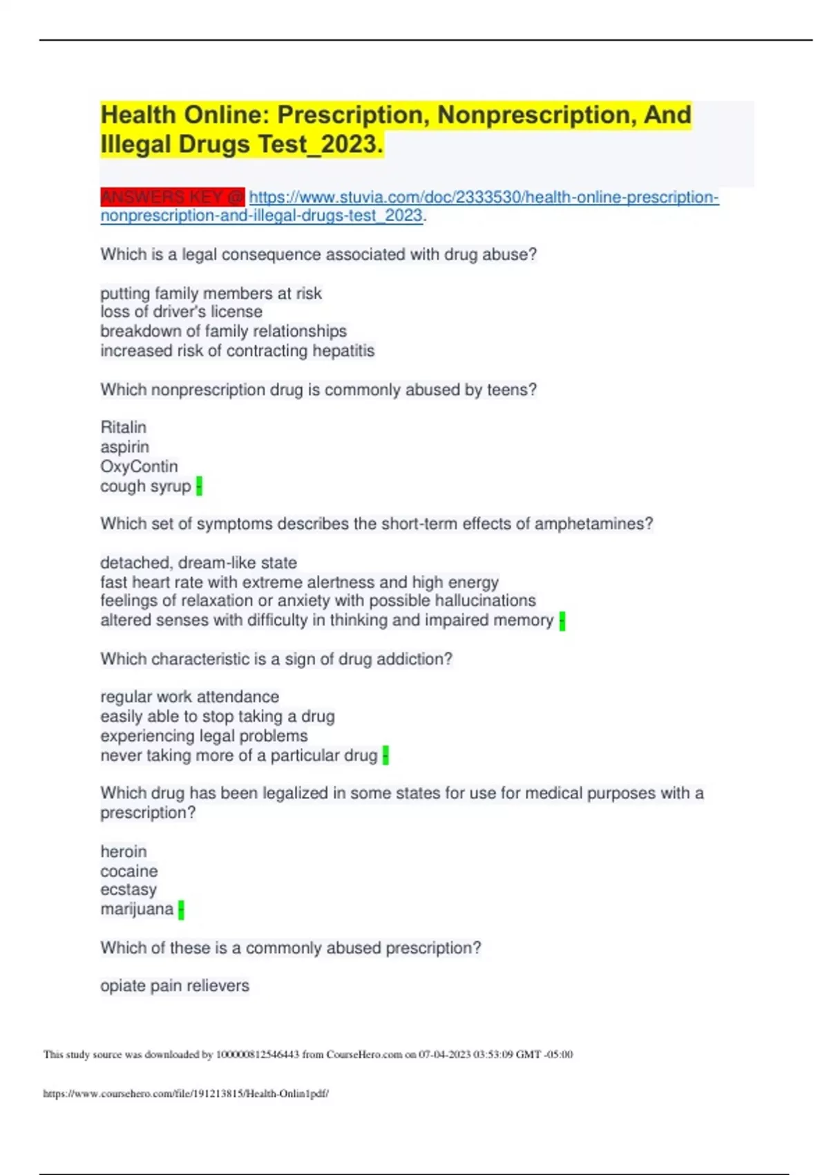 Health Online: Prescription, Nonprescription, And Illegal Drugs Test ...