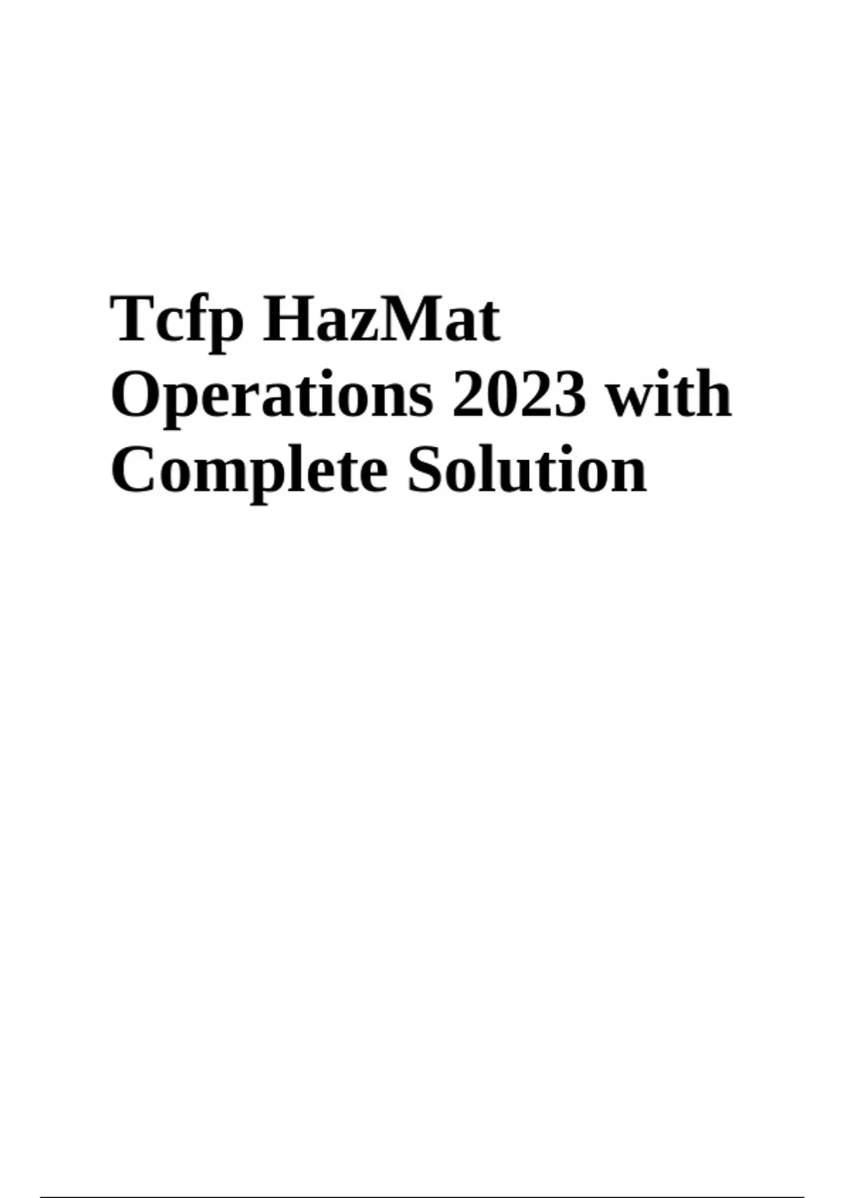 Tcfp HazMat Operations 2023 with Complete Solution - Tcfp - Stuvia US