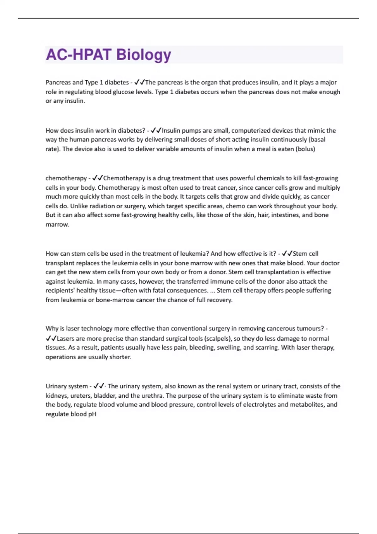 AC-HPAT Biology Bundled Exams with complete solution | everything you ...