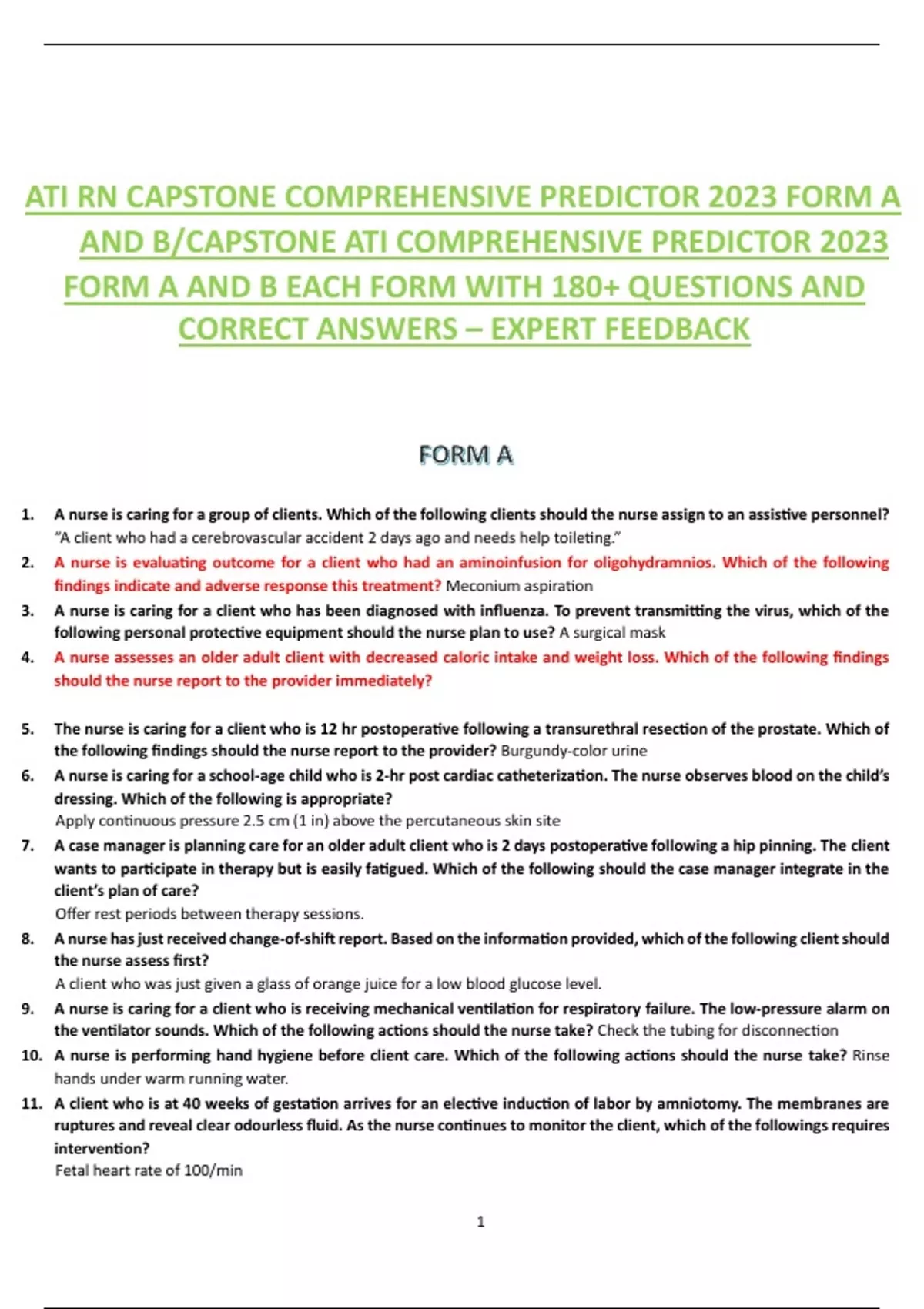 ATI RN CAPSTONE COMPREHENSIVE PREDICTOR 2023 FORM A AND B/CAPSTONE ATI ...