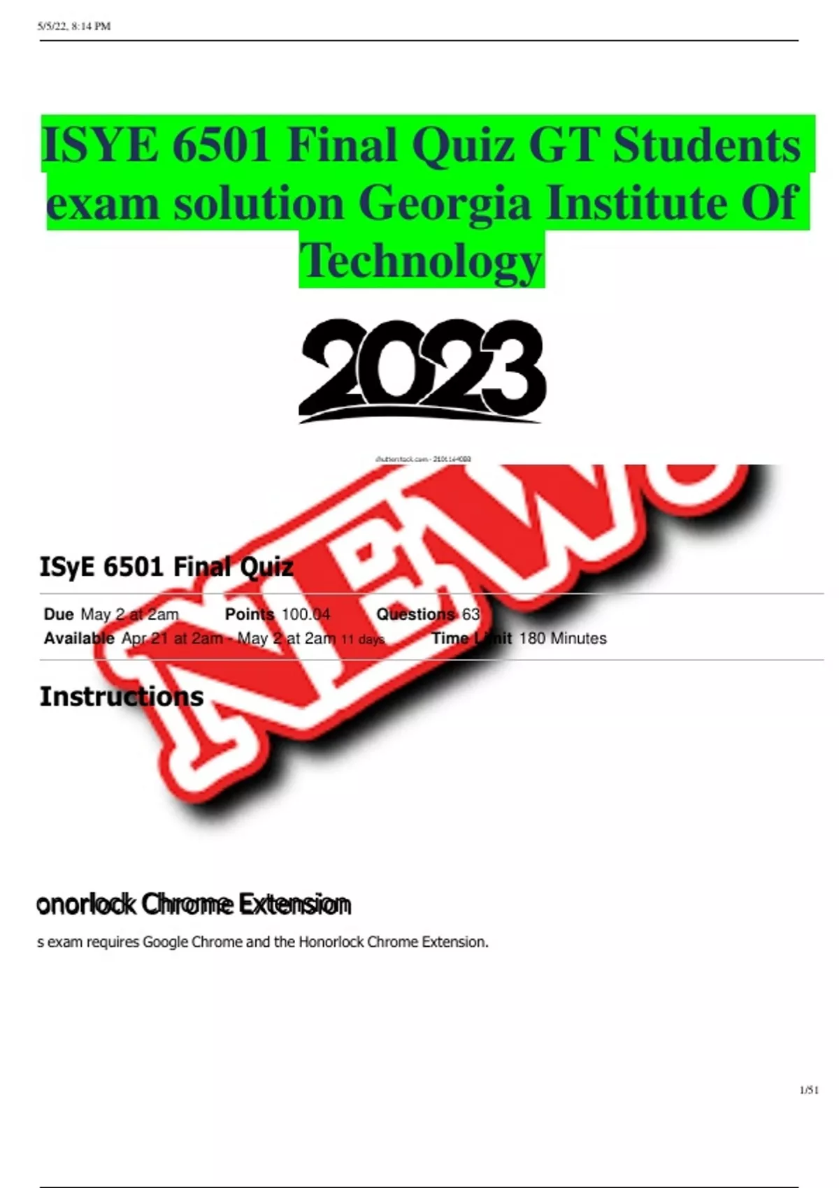 ISYE 6501 Final Quiz GT Students exam solution Georgia Institute Of ...