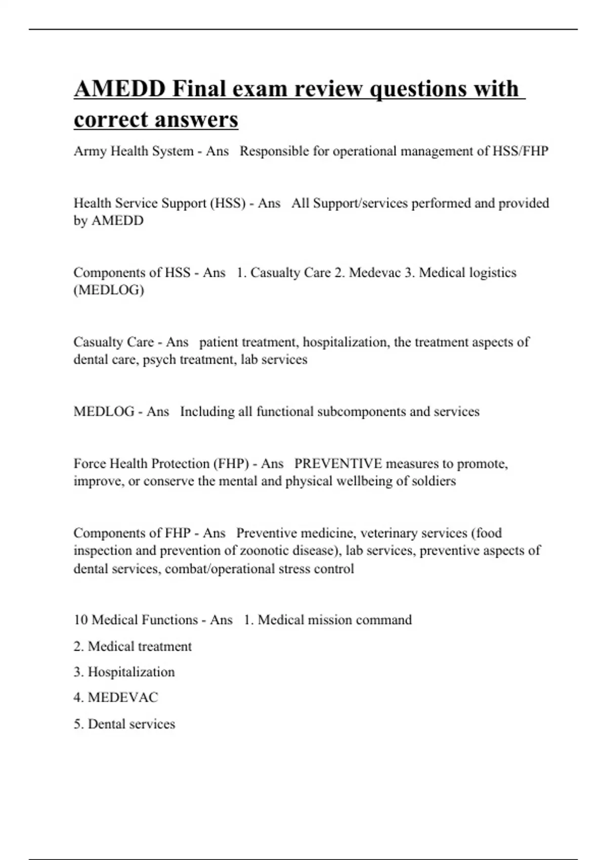 AMEDD Final exam review questions with correct answers - AMEDD BOLC ...